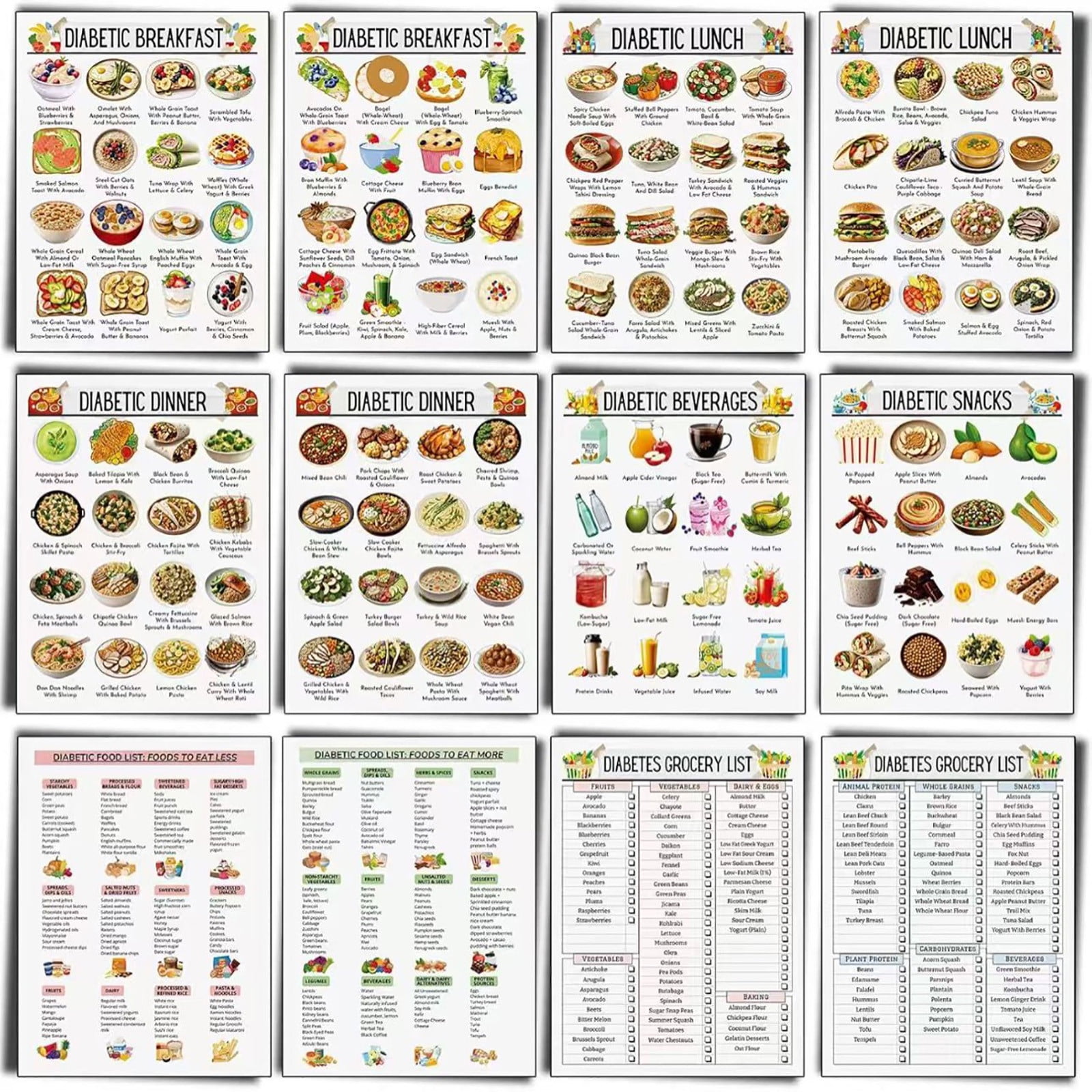 NoZero 12 Pcs Food List Meal Chart Information Diet Plan Low Carb Foods ...
