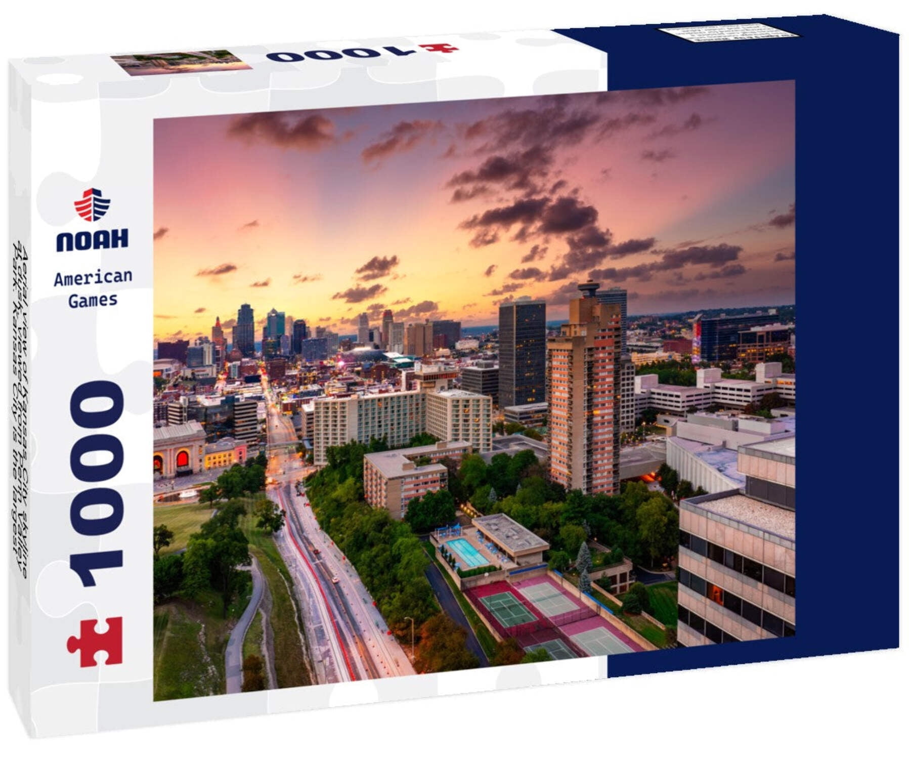 Noah Jigsaw Puzzle Aerial view of Kansas City skyline at dusk, viewed ...