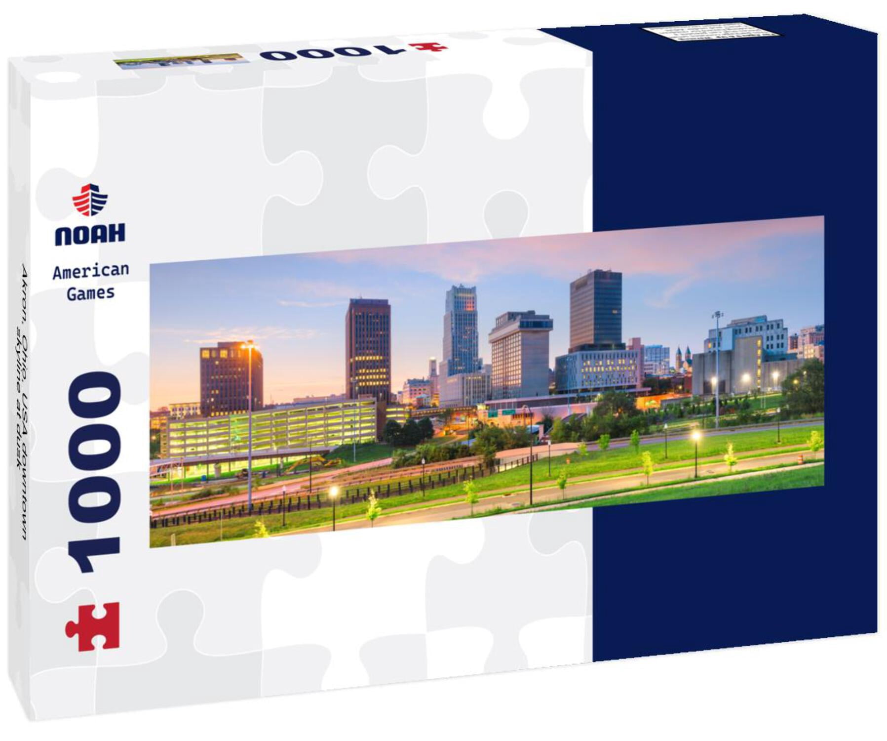 Akron, Ohio, USA downtown skyline at dusk 1000pc Panoramic Puzzle ...
