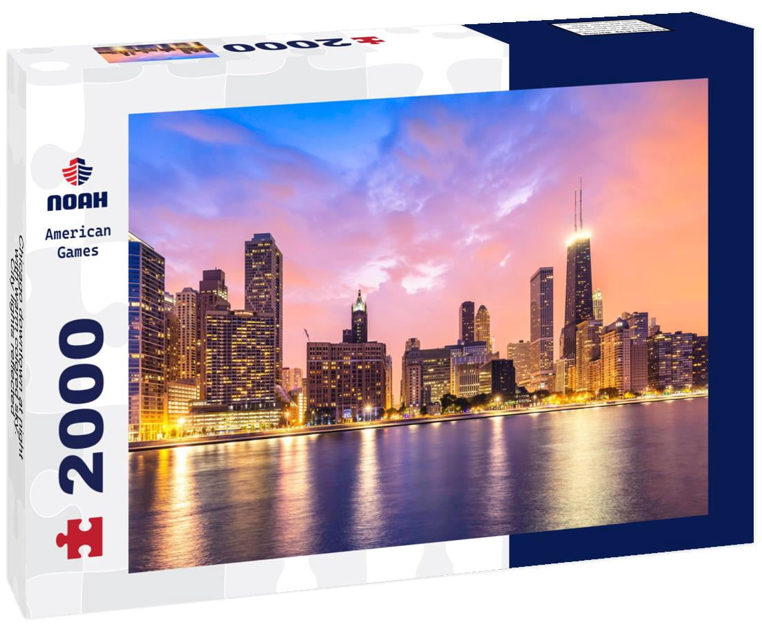 Noah Jigsaw Puzzle Chicago downtown at night with warm colored sky ...