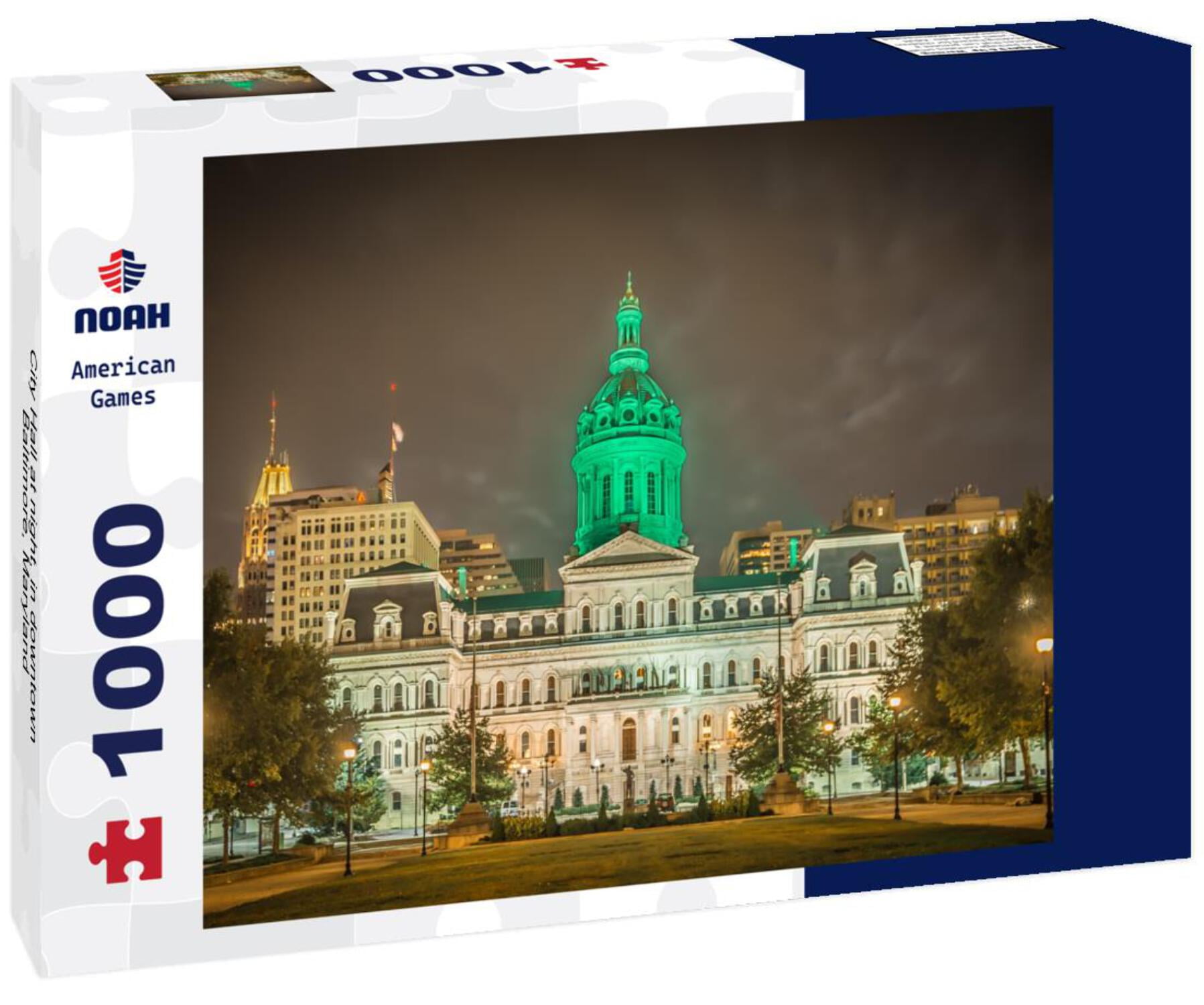 Noah Jigsaw Puzzle City Hall at night, in downtown Baltimore, Maryland ...