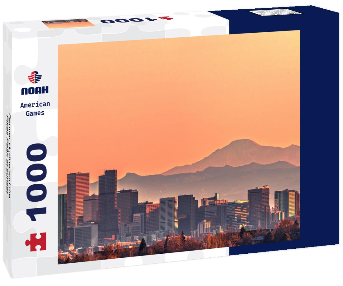 Noah Jigsaw Puzzle Denver skyline and the Pikes Peak at sunset 1000 ...