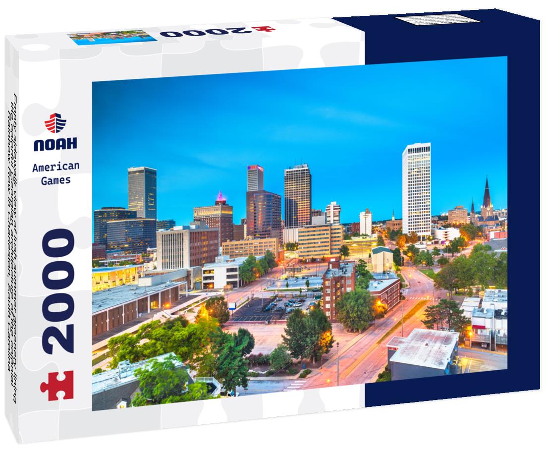 Noah Jigsaw Puzzle Empty sidewalk view of lush summer greenery lining ...