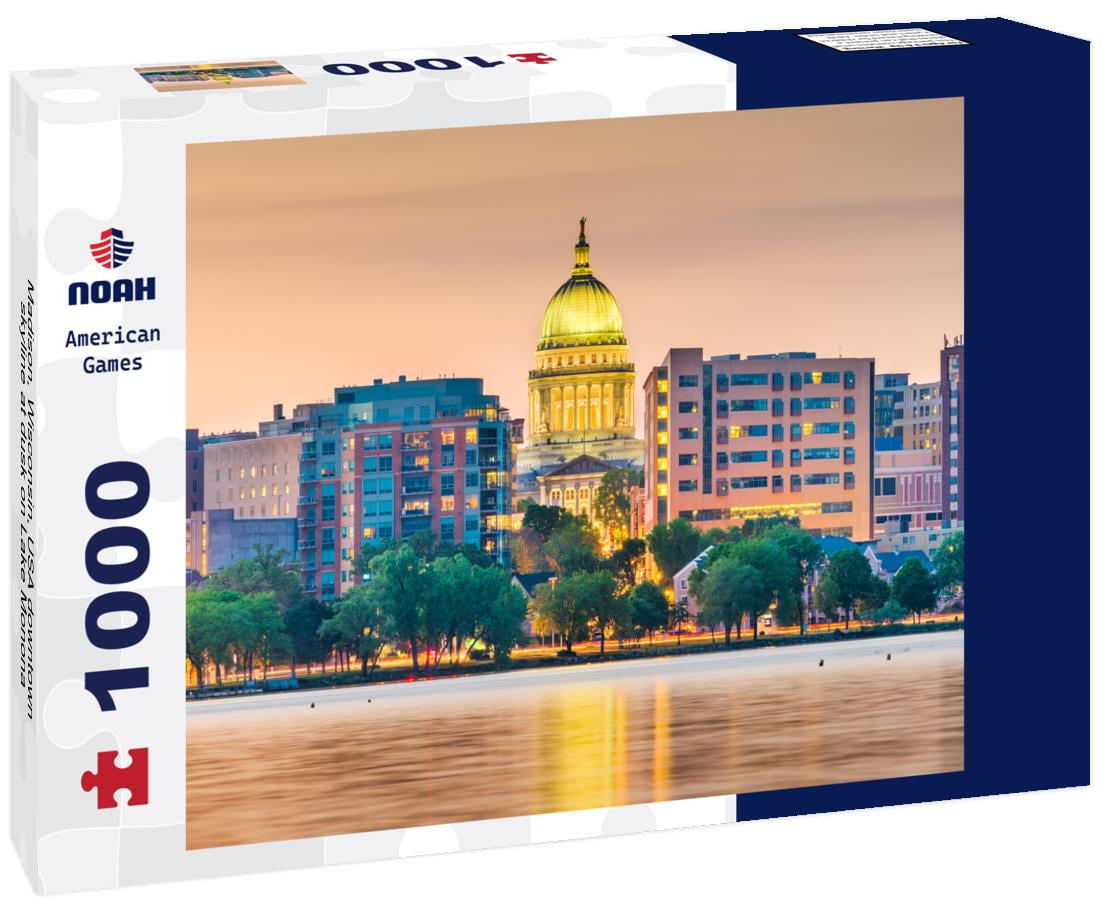Noah Jigsaw Puzzle Madison, Wisconsin, USA downtown skyline at dusk on Lake Monona 1000 pieces ...