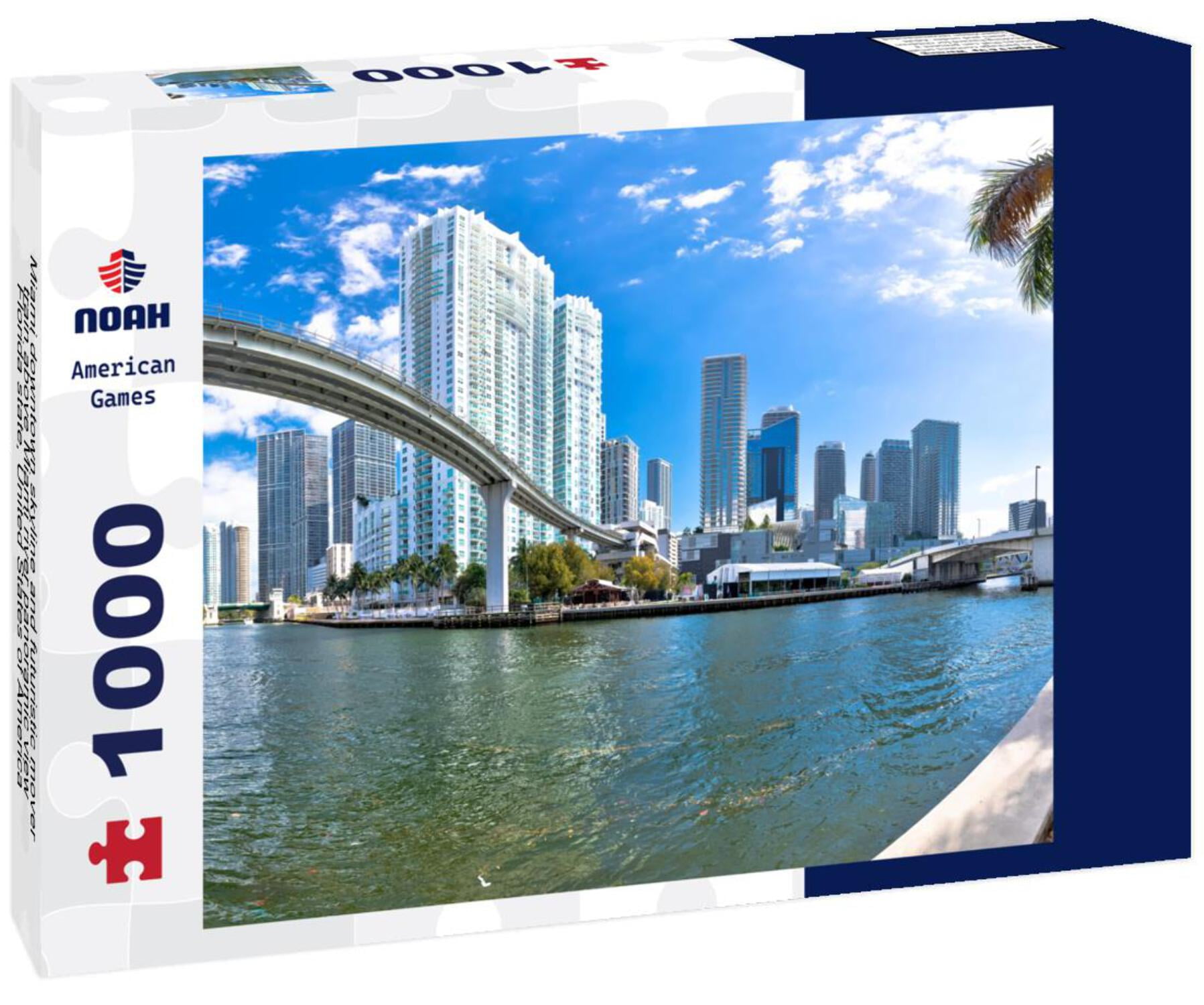 Noah Jigsaw Puzzle Miami downtown skyline and futuristic mover train above Miami river panoramic ...