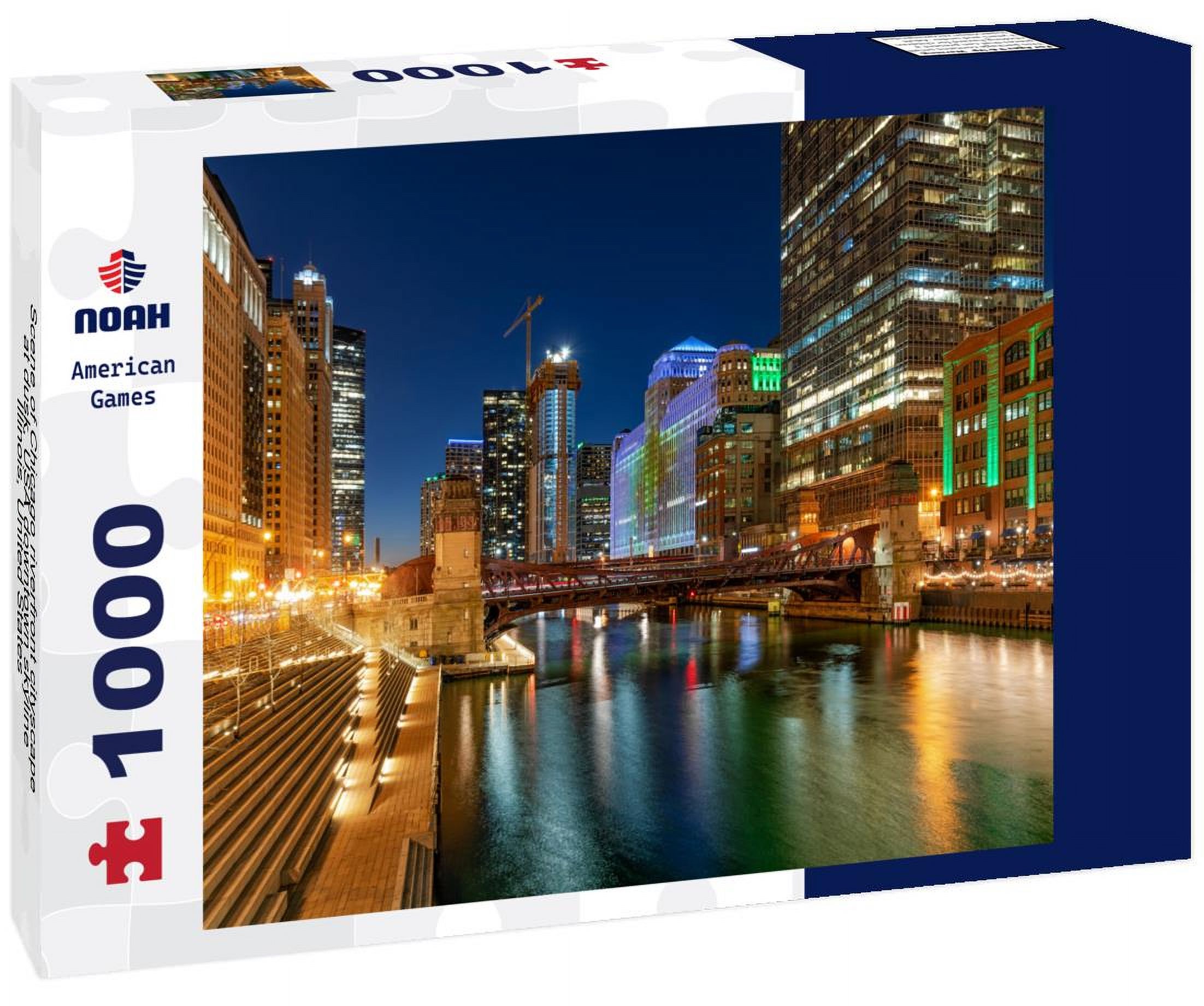 Noah Jigsaw Puzzle Scene of Chicago riverfront cityscape at dusk, USA ...
