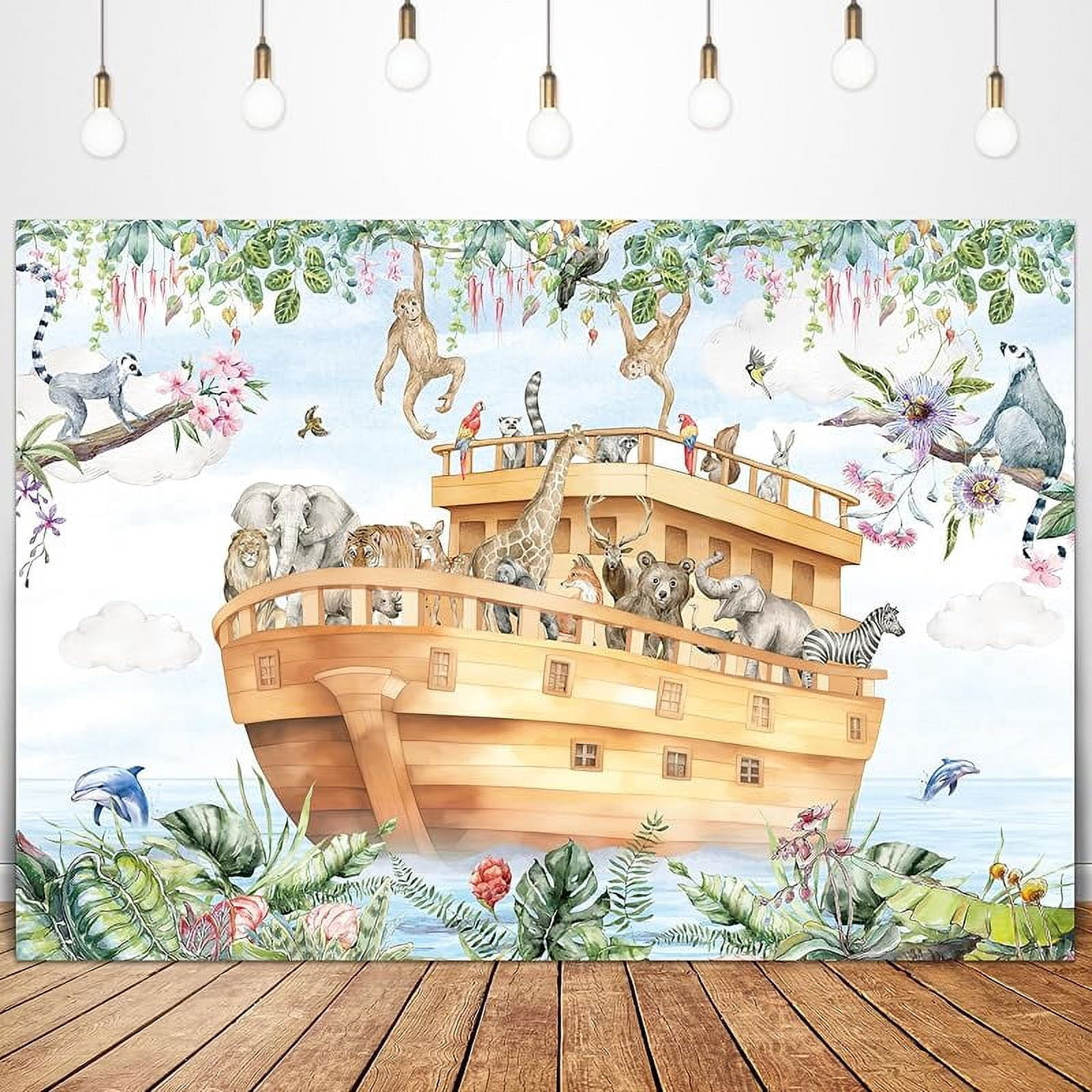 Noah's Ark Backdrop for Photography Cartoon Woodland Animal Safari ...