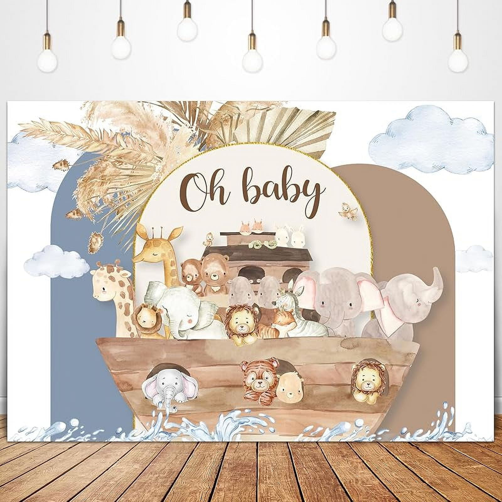Noah's Ark Backdrop for Photography Oh Baby Boho Blue Pampas Flower ...