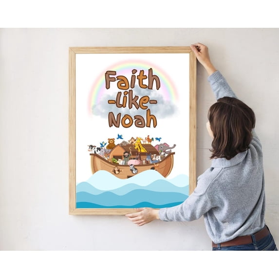 Noah's Ark Nursery Print Sunday School Bible Verse Art Stretched Canvas ...