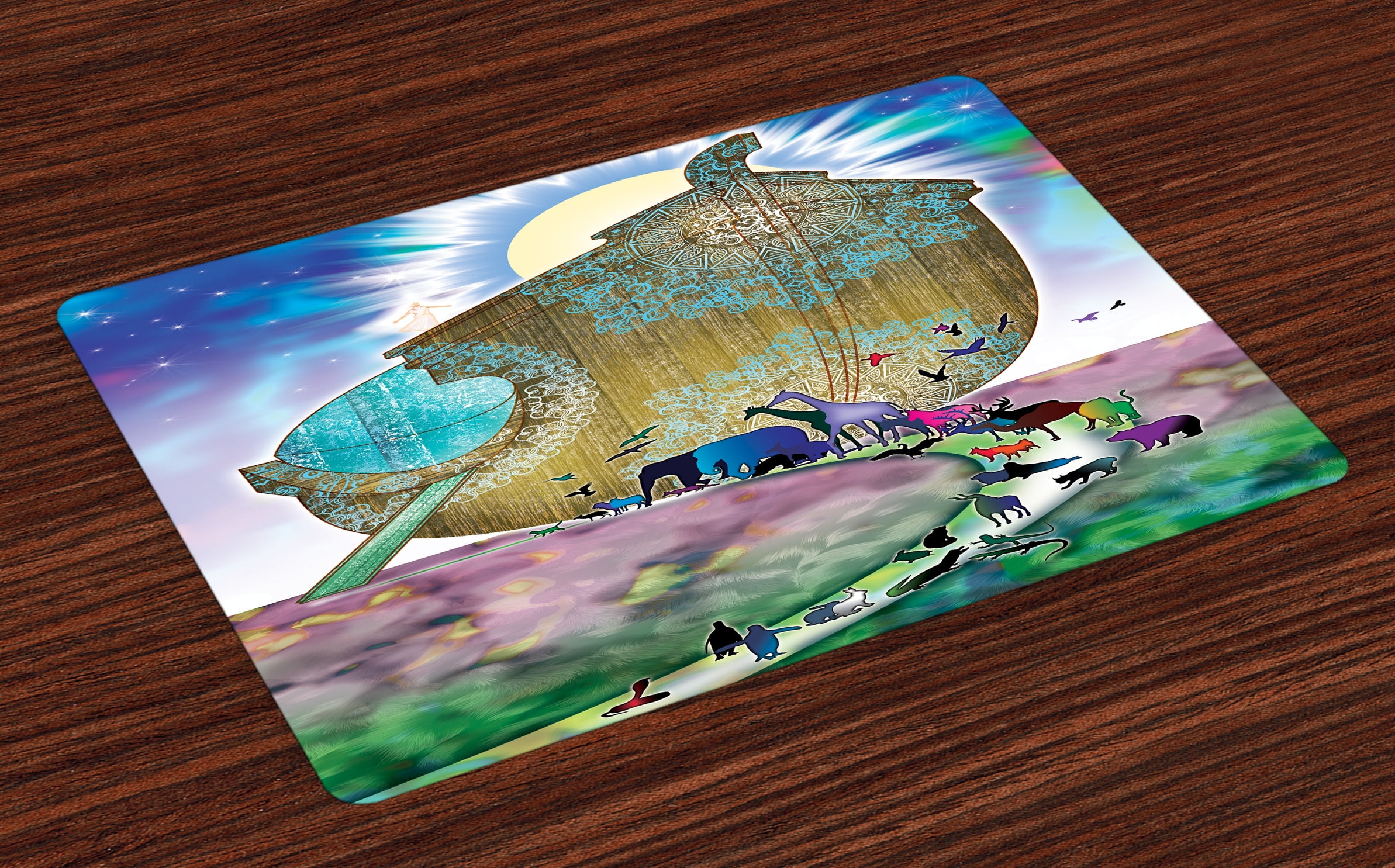 Ambesonne Colorful Place Mats Set of 4, Animals of the World Story ...