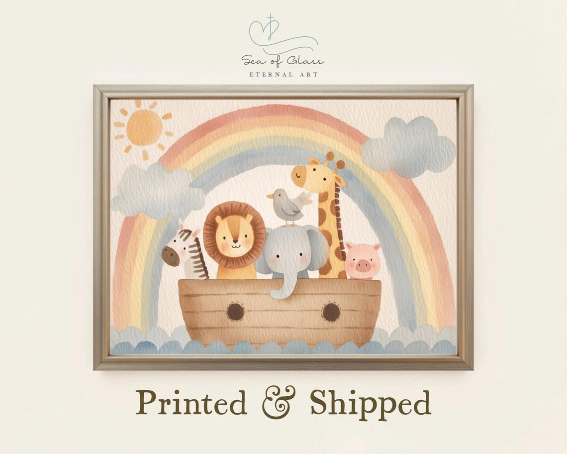 Noah's Ark Poster Christian Nursery Wall Art Poster, Unframed Canvas ...