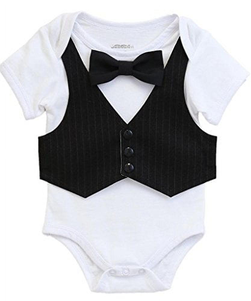 Noah's Boytique Baby Boys Tuxedo Outfit with Black Vest and Black Bow ...