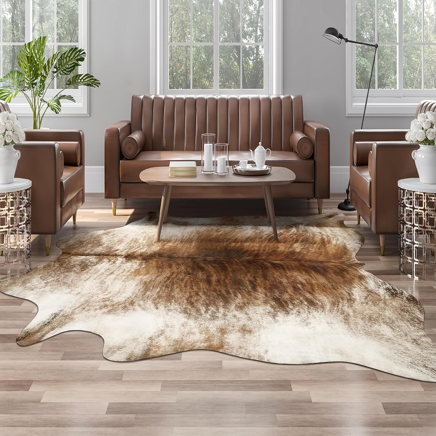 TWINNIS Cowhide Rug Faux Leather Rug Animal Print Rug, Carpet For ...