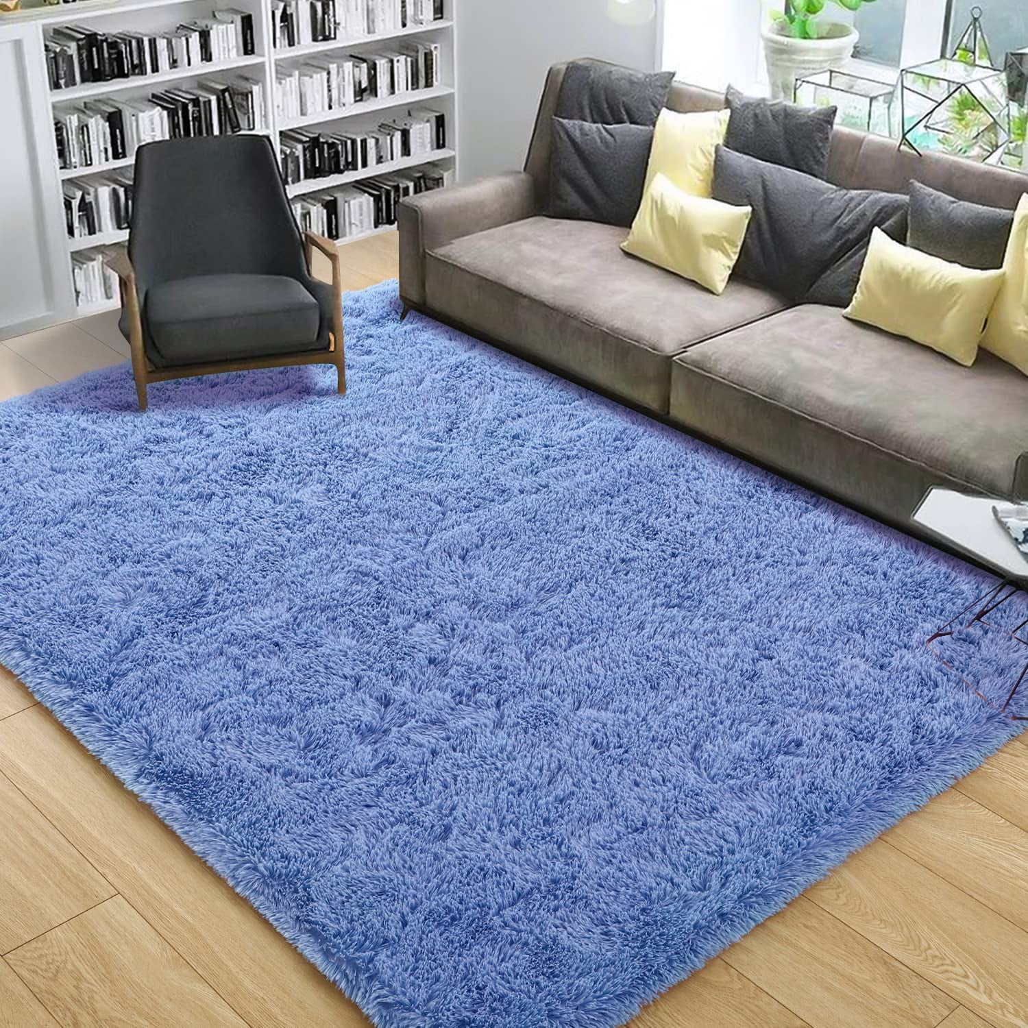 Noahas 5x8 Feet Blue Plush Rug, Soft Non-Slip Rug for Kids Room ...