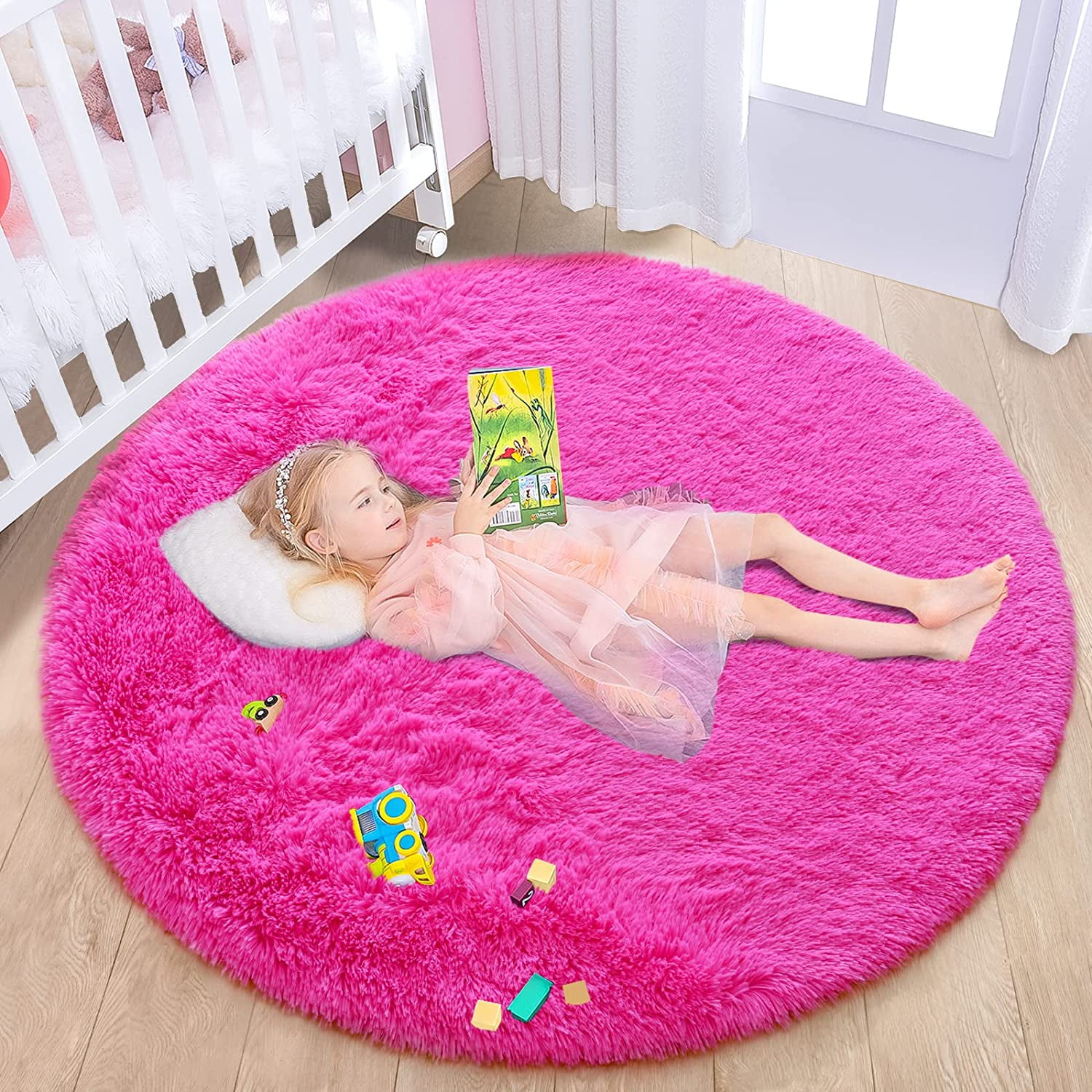 Noahas Luxury Fuzzy Circular Fur Plush Area Rug, 4ft Hot Pink, Perfect ...