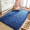 Noahas Soft Fluffy Area Rug, Modern Navy Blue Shaggy Rugs for College ...