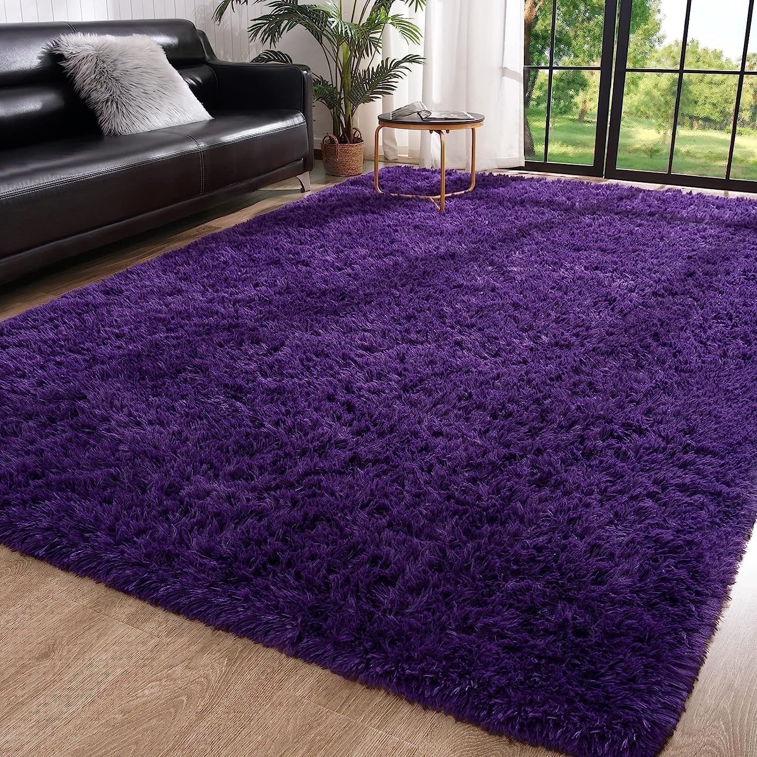 Nohas, Area Rug, 8'x10, Fluffy Shaggy Accent Carpet in Grape Purple ...