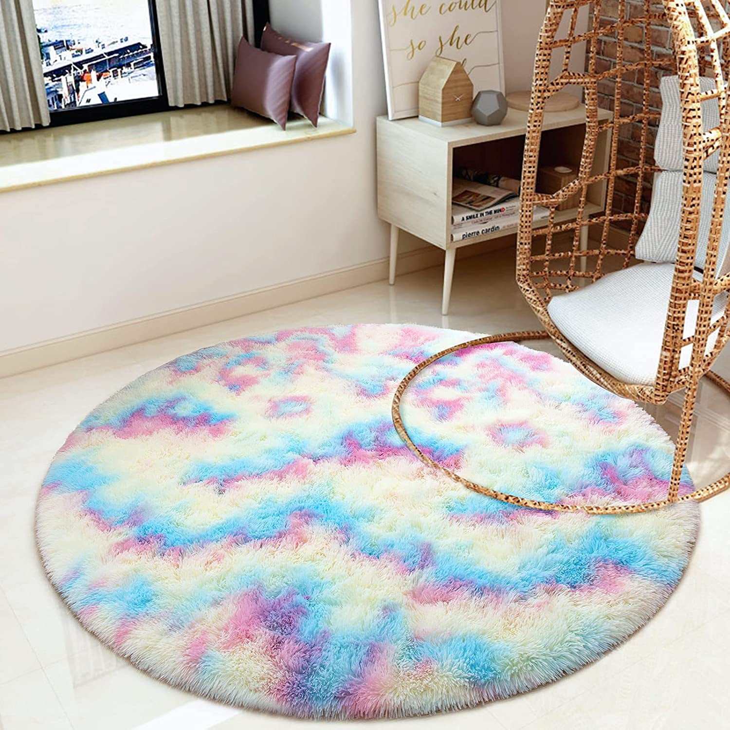 Noahas Super Soft Round Rainbow Carpet for Kids, Plush Rugs, 3 Feet ...