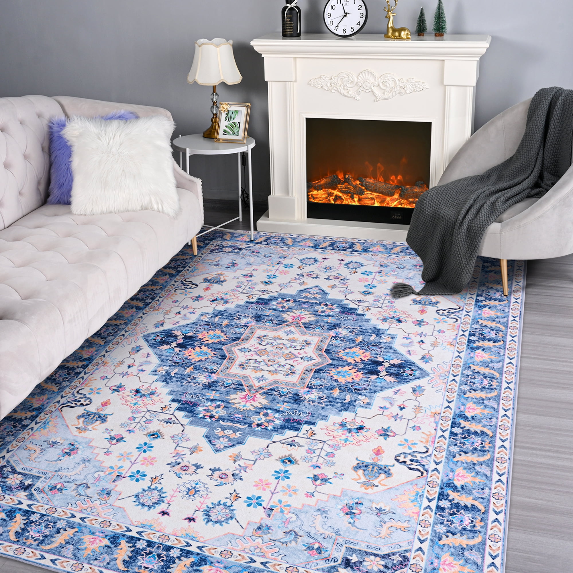 Noahas Vintage Area Rug Modern Bohemian Rug, Blue, 5' x 8'. - Walmart.com
