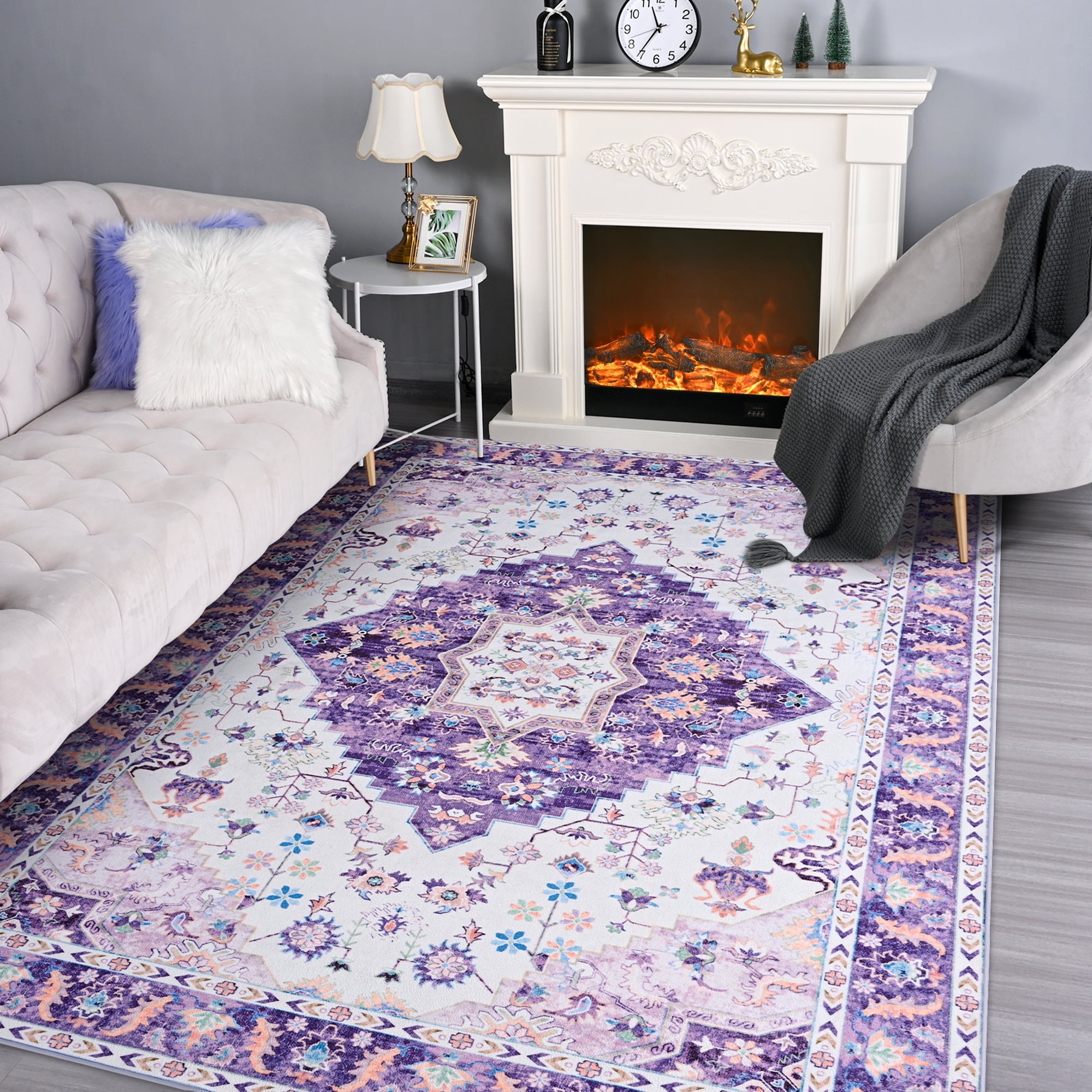 Noahas Vintage Living Room Area Rug, Modern Bohemian Style, Purple, 4 ...