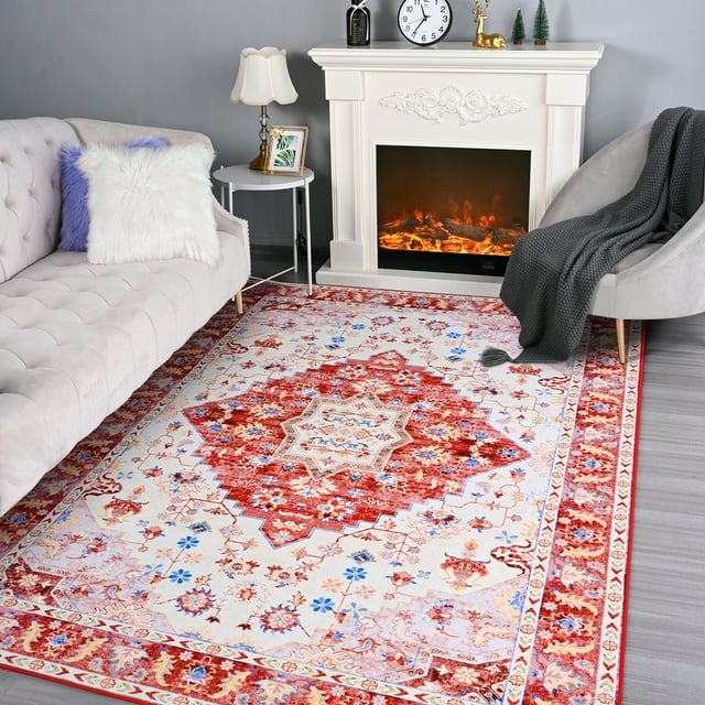Noahas Vintage Area Rug Modern Bohemian Rug, Red, 4' x 6' - Walmart.com