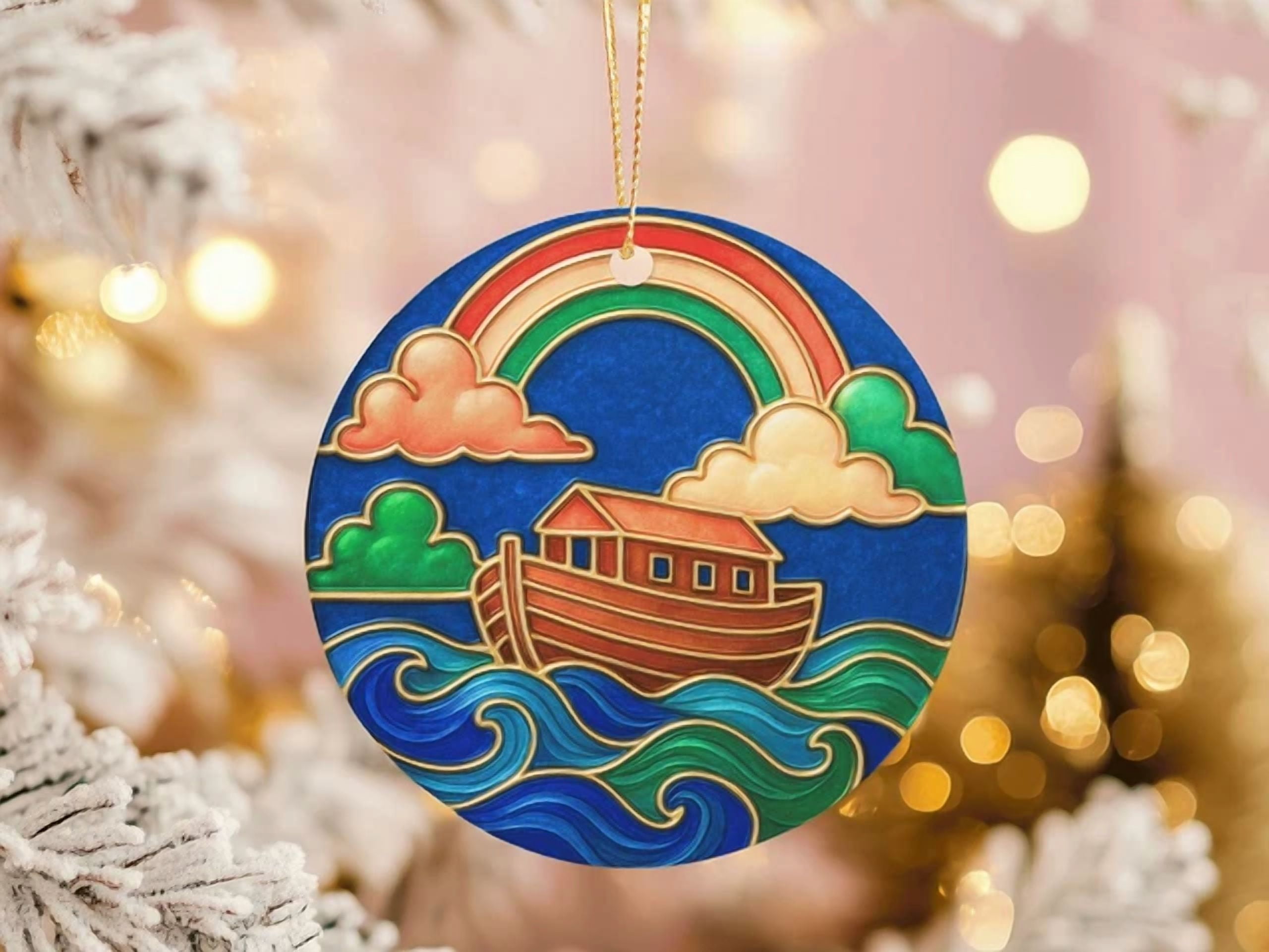 Noahs Ark Ornament Christian Rainbow Decor Bible Story Noel Gift 2D ...