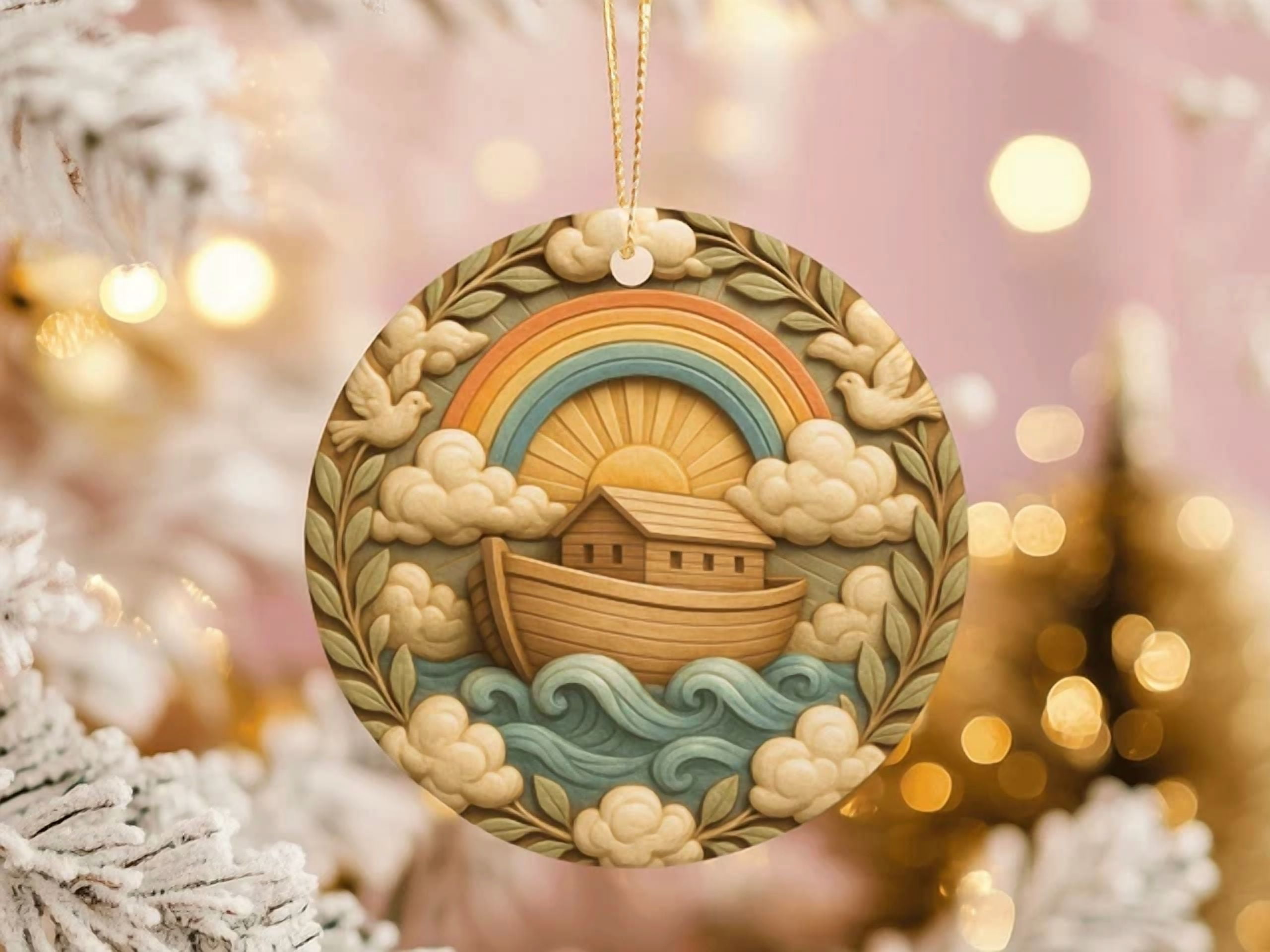 Noahs Ark Ornament Christian Rainbow Decor Cute Bible Nursery Gift Art ...