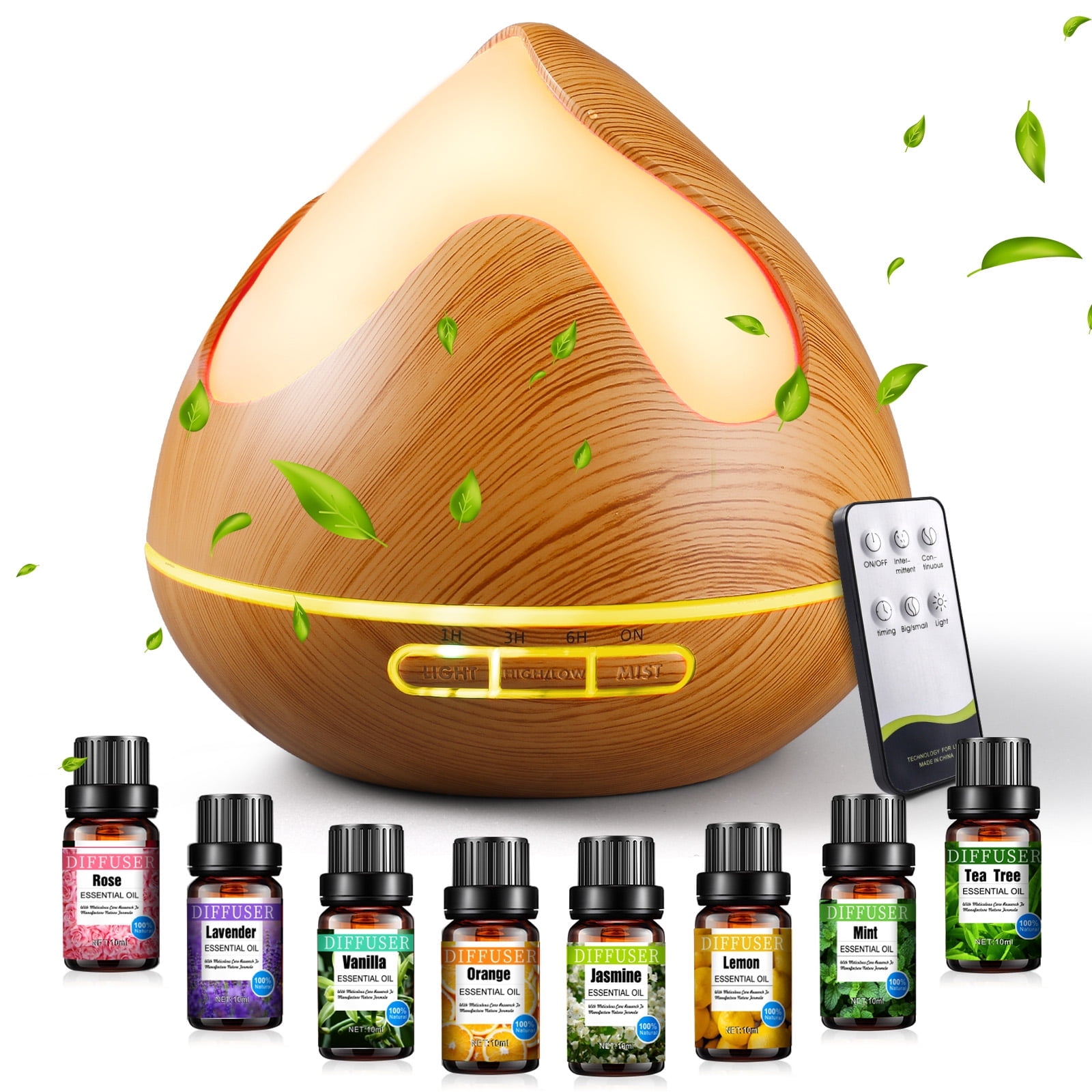 Noahstrong Essential Oil Diffuser Set with 8 Organic Oils, Ultrasonic Aromatherapy for Home ...