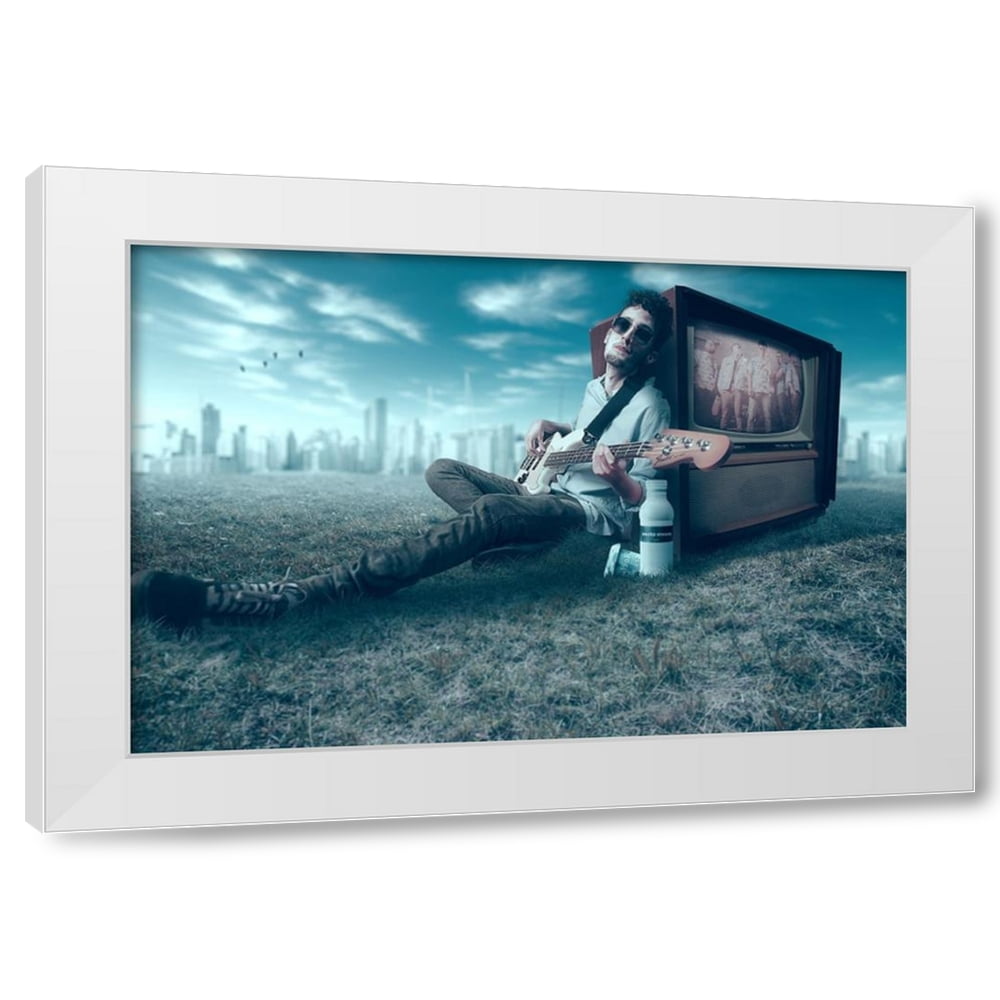 Noam Mymon 4x14 White Modern Wood Framed Wall Art Titled - Good Old ...