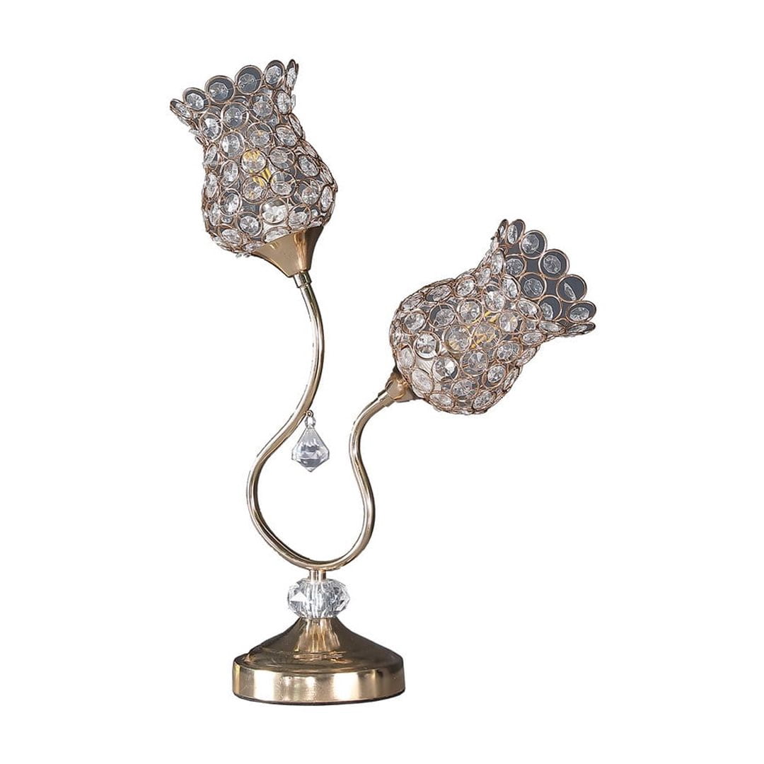 Noaman 18.75" Rose Gold 2-Floral Trumpet Glam Metal Table Lamp, Elegant ...