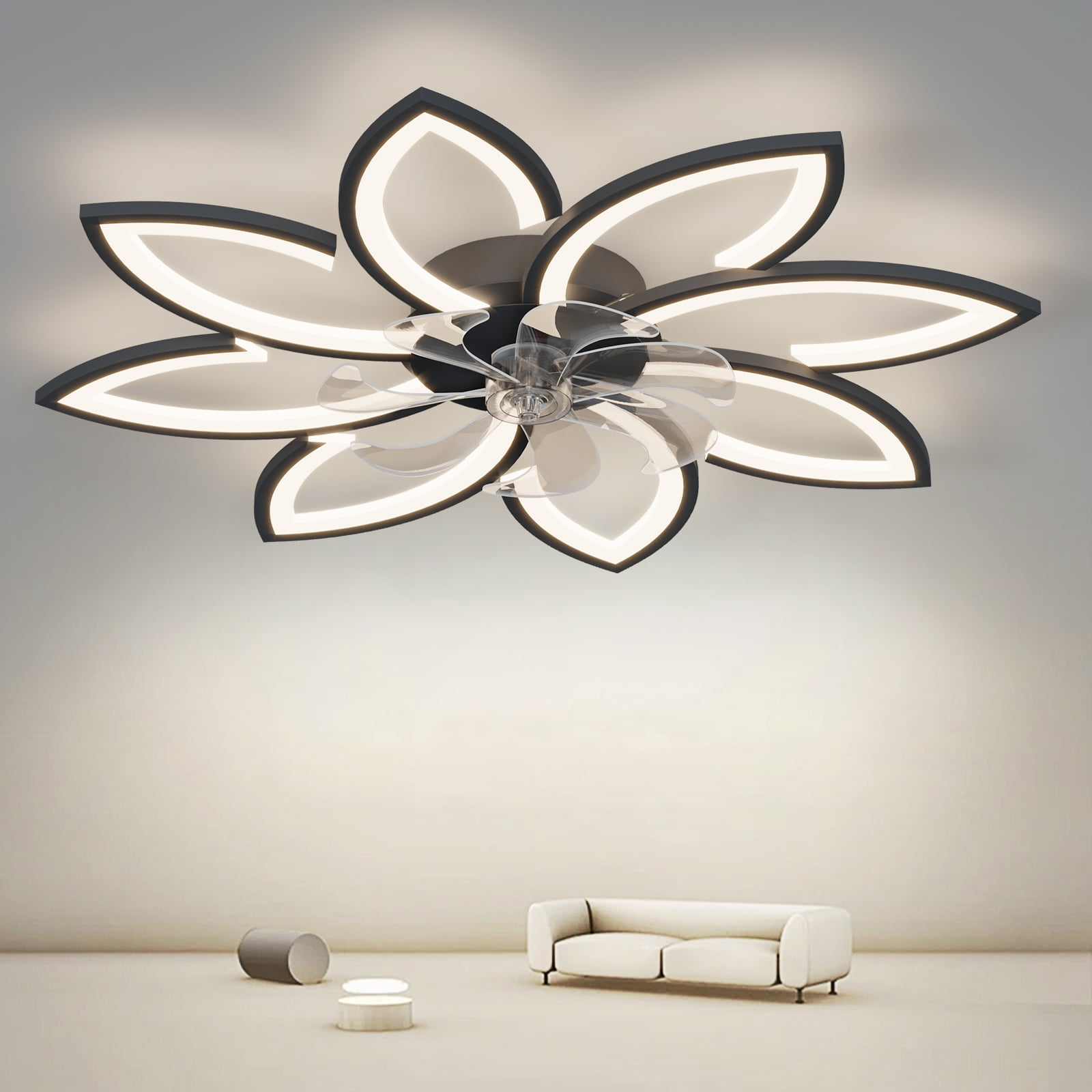 Noaman 35.4 Inch Black Ceiling Fan with Light, Remote Control, 6-Speed ...