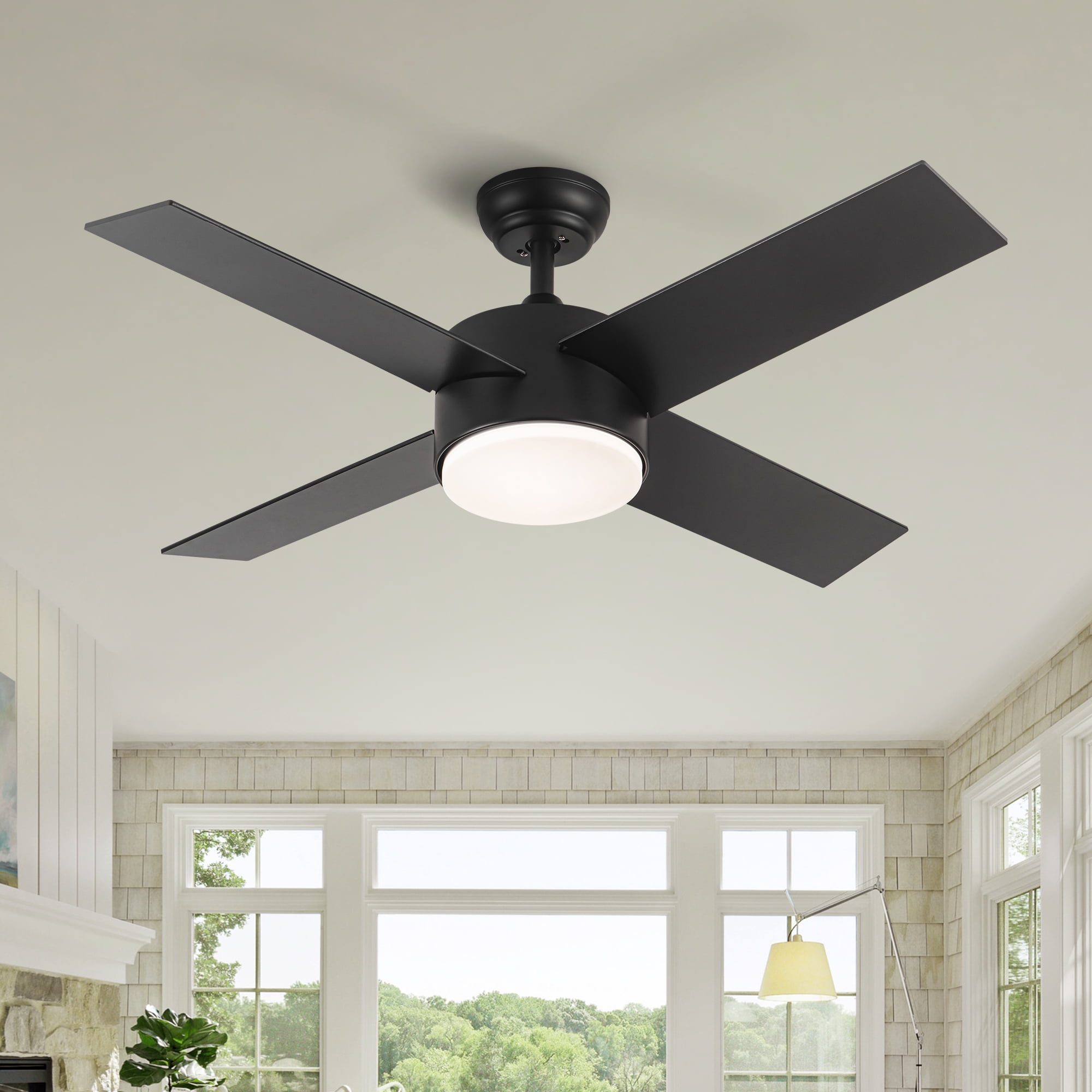 Noaman 44 Inch Integrated LED Ceiling Fan with Black ABS Blades, 3 ...