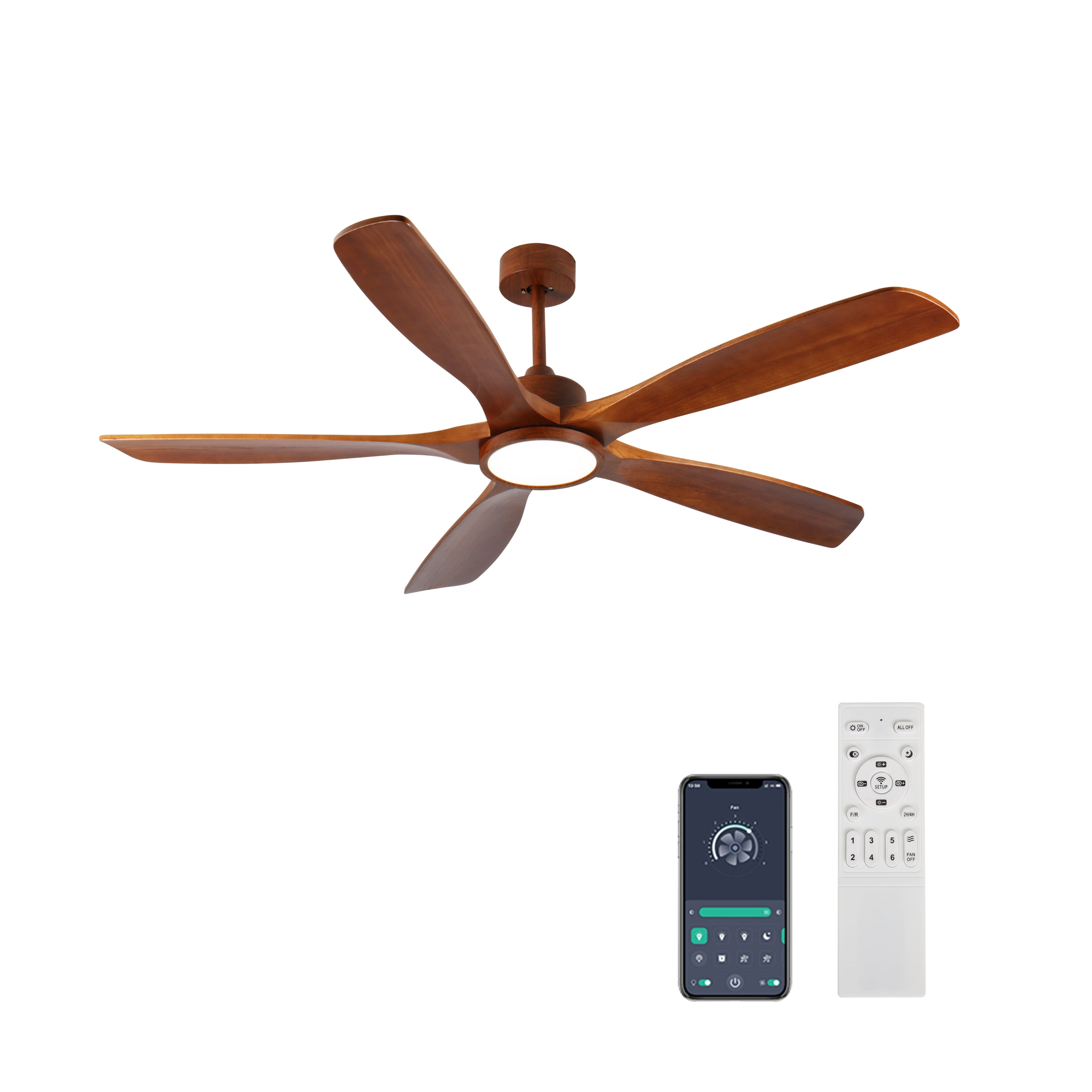 Noaman 60 Inch Wood Ceiling Fan with Light and Remote, 5 Solid Wood ...