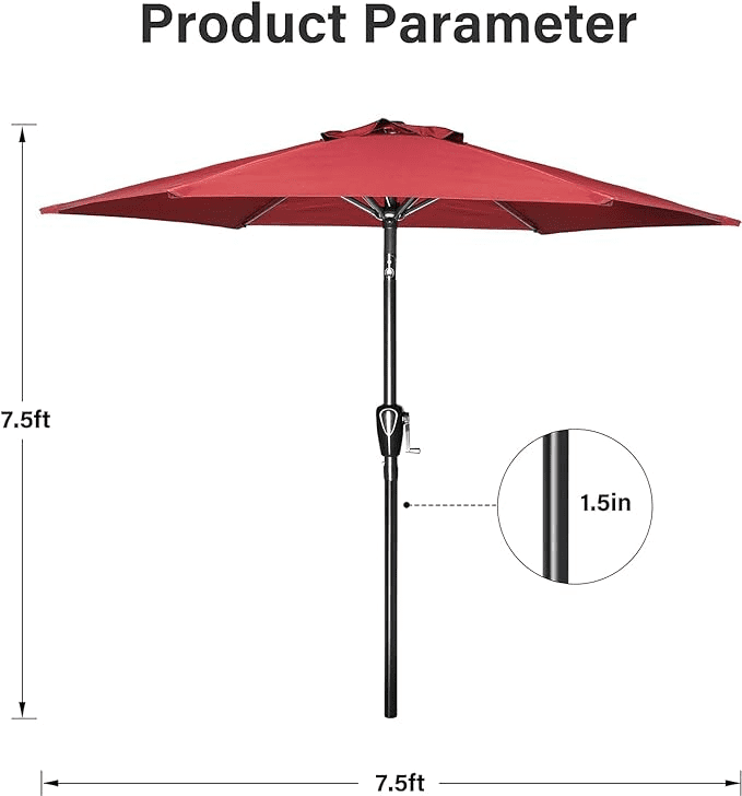 Noaman 7.5 ft Polyester Crank Market Patio Umbrella with Tilt - Red ...