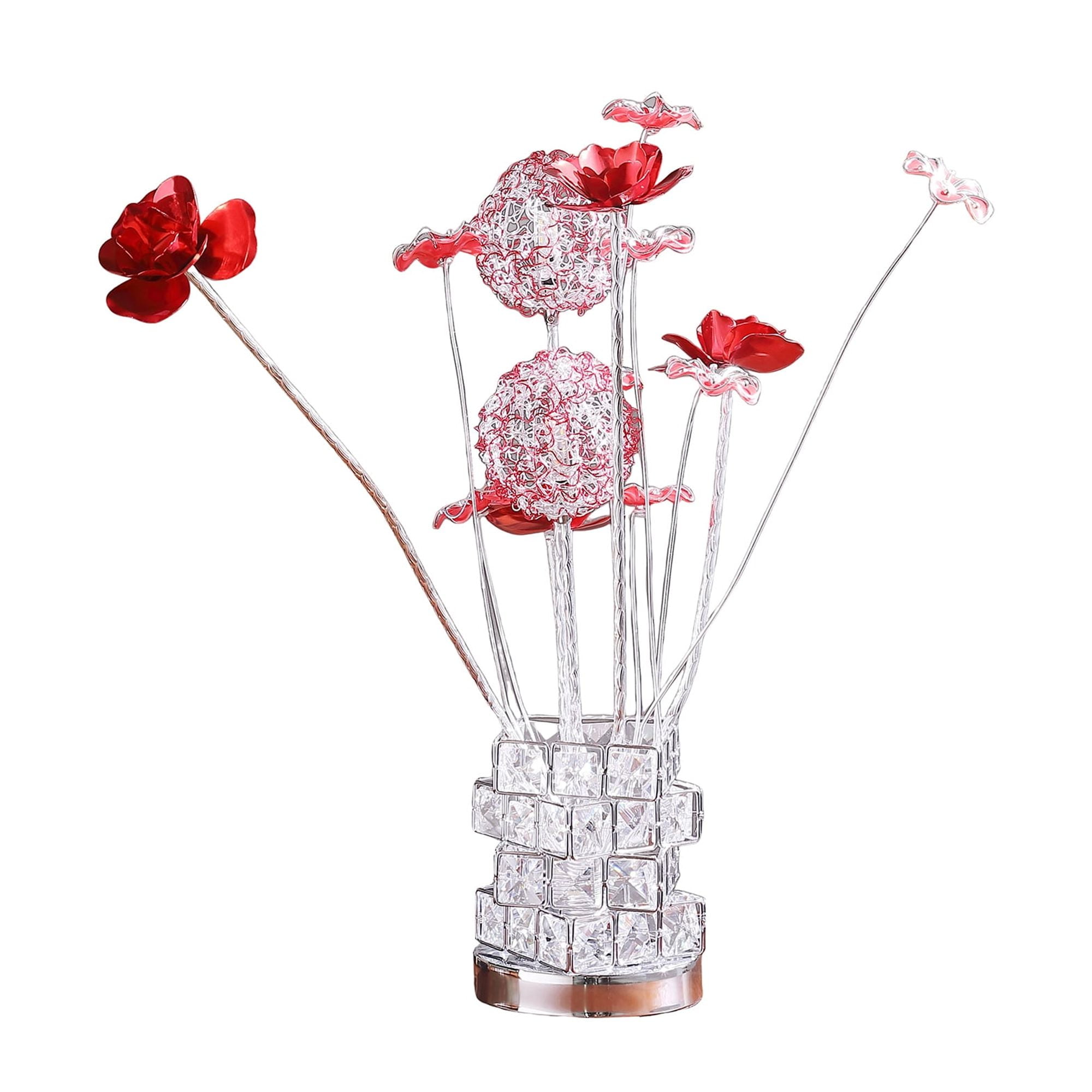 Noaman Aluminum 4 Red Roses 6 Petal Floral 2 Red/Silver Flower Bud ...