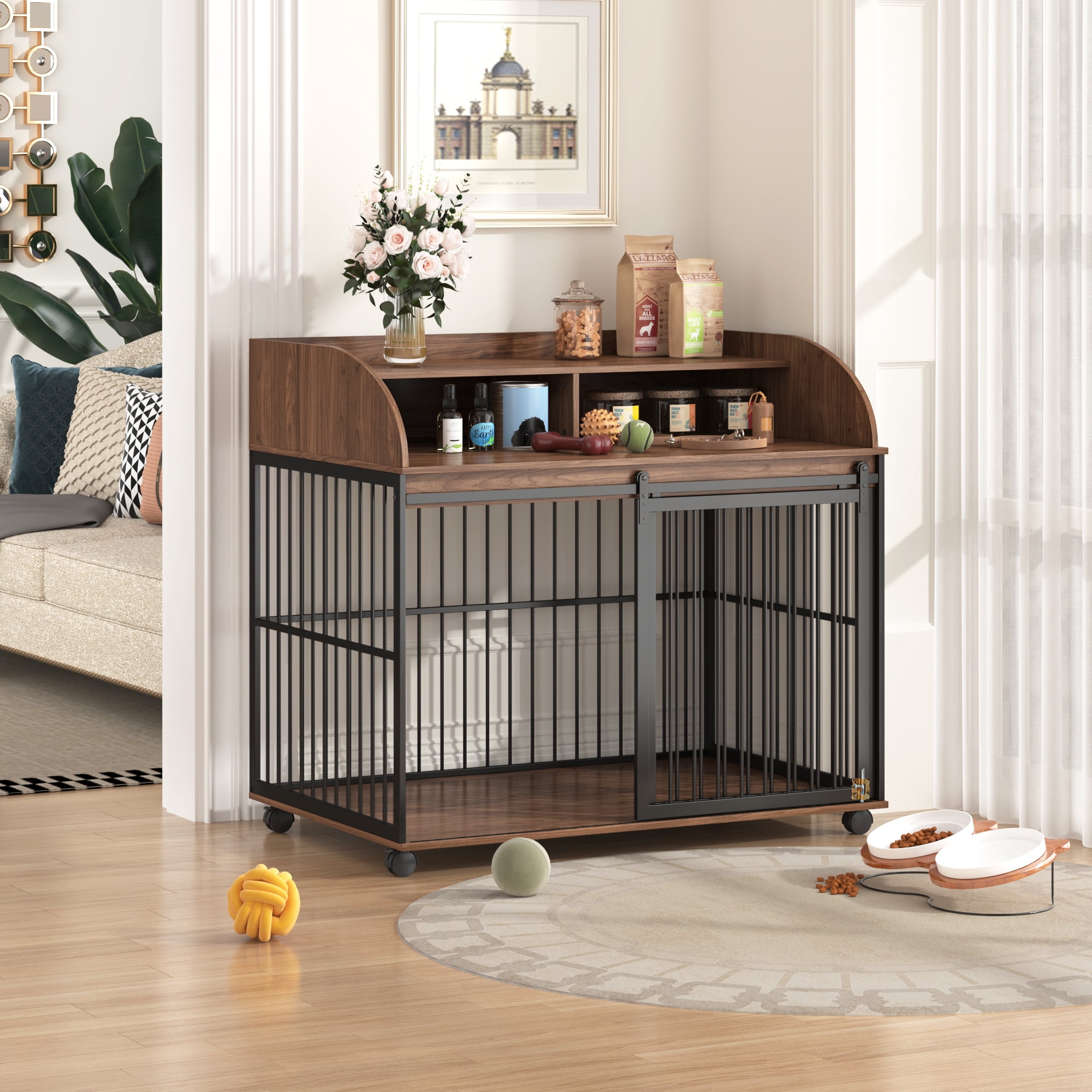 Noaman GO 44'' Heavy Duty Wooden Dog Crate Furniture with Lockable ...