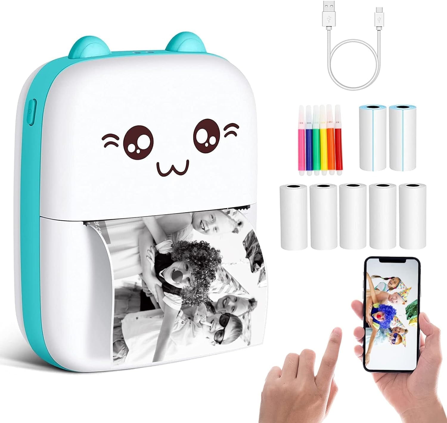 Noaman Portable Thermal Printer with 7 Rolls Paper, Bluetooth Inkless ...