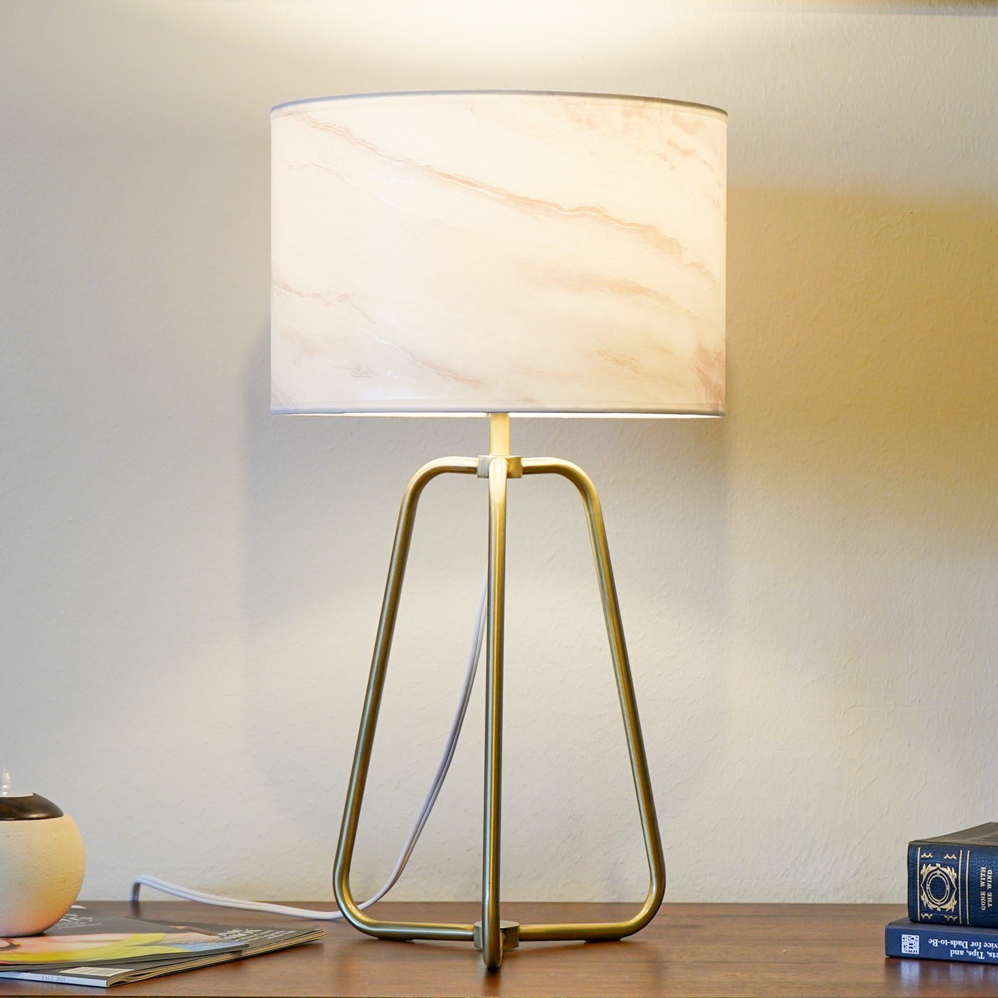 Noaman Modern Marble Table Lamp, 22in Height Bronze Metal Base with ...