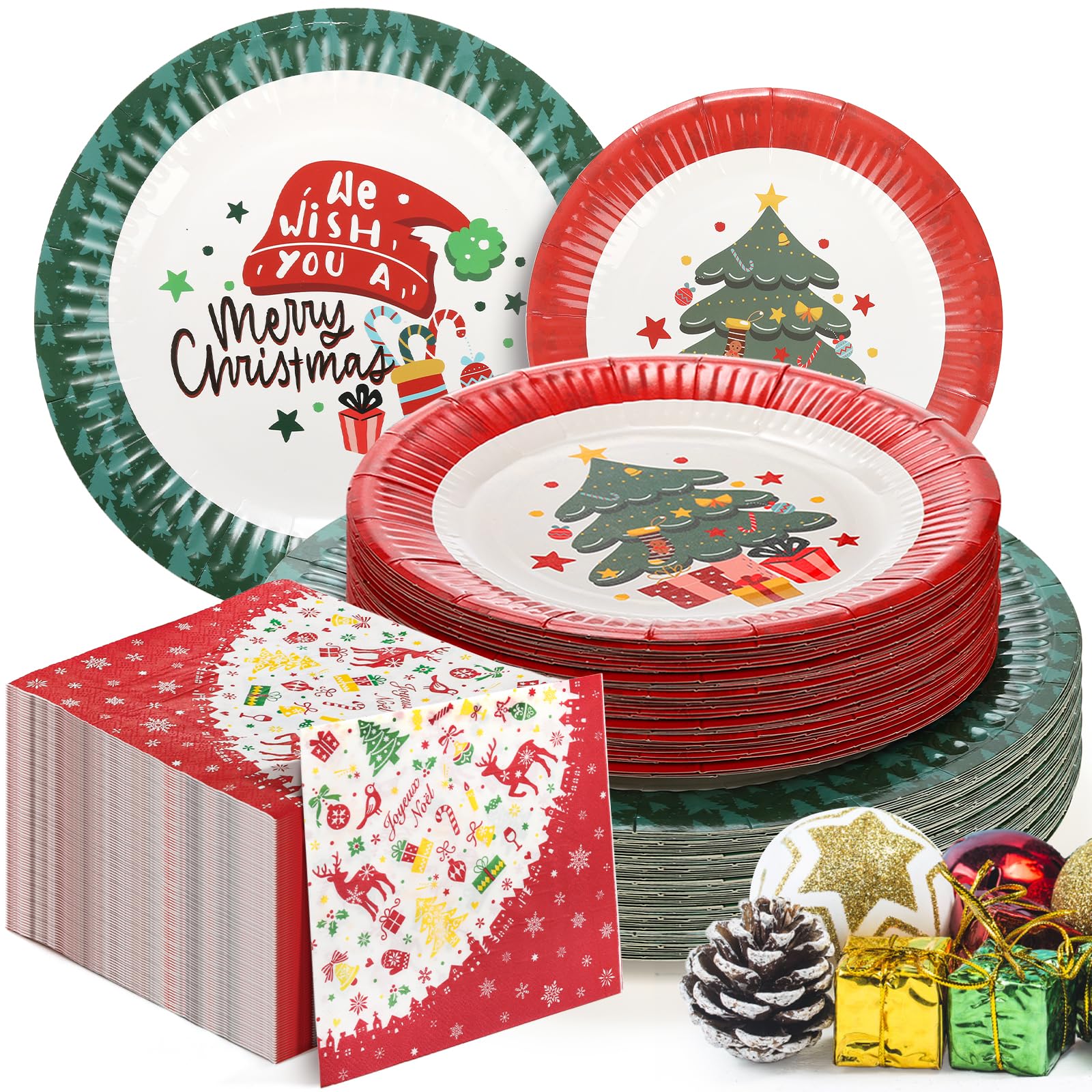 Noamus 150 Pcs Merry Christmas Dinnerware Set, Holiday Plates and ...