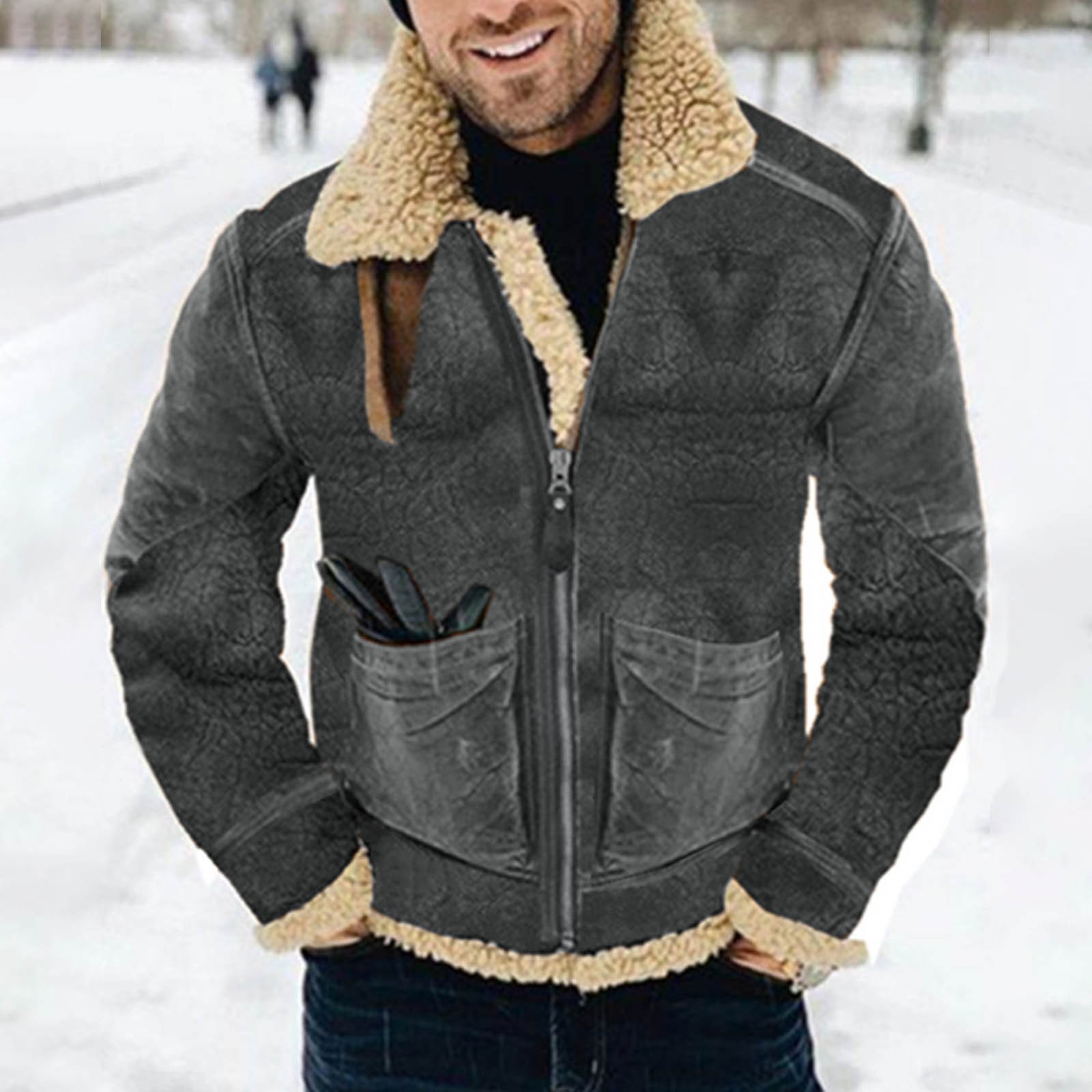 Noarlalf Leather Jacket Men Jackets for Men Leather and Integrated Lamb Men's Jacket with ...