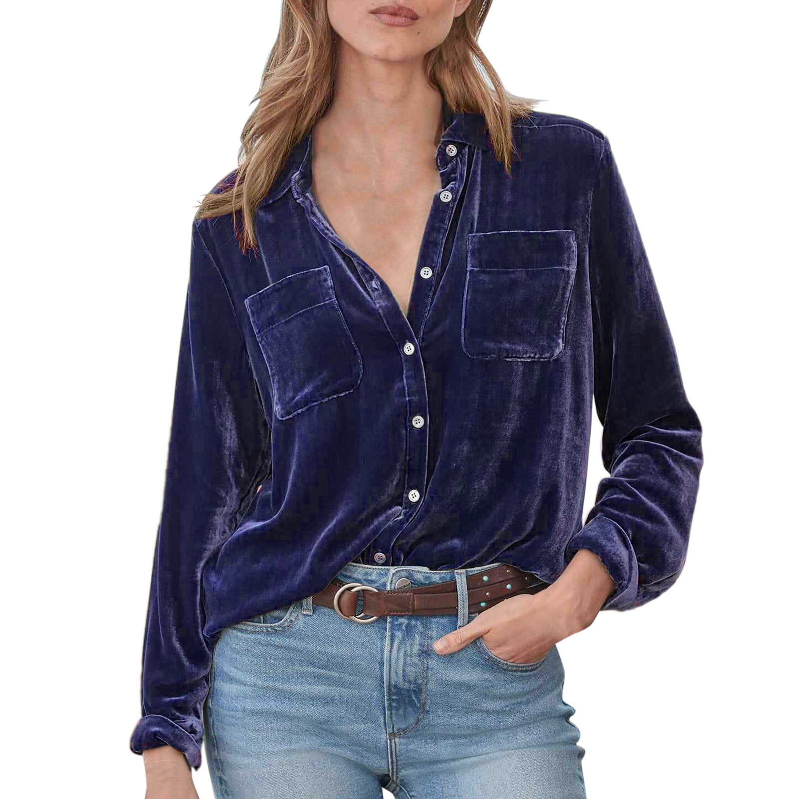 Noarlalf Velvet Tops for Women Velvet Shirt Women Women's Velvet Long ...