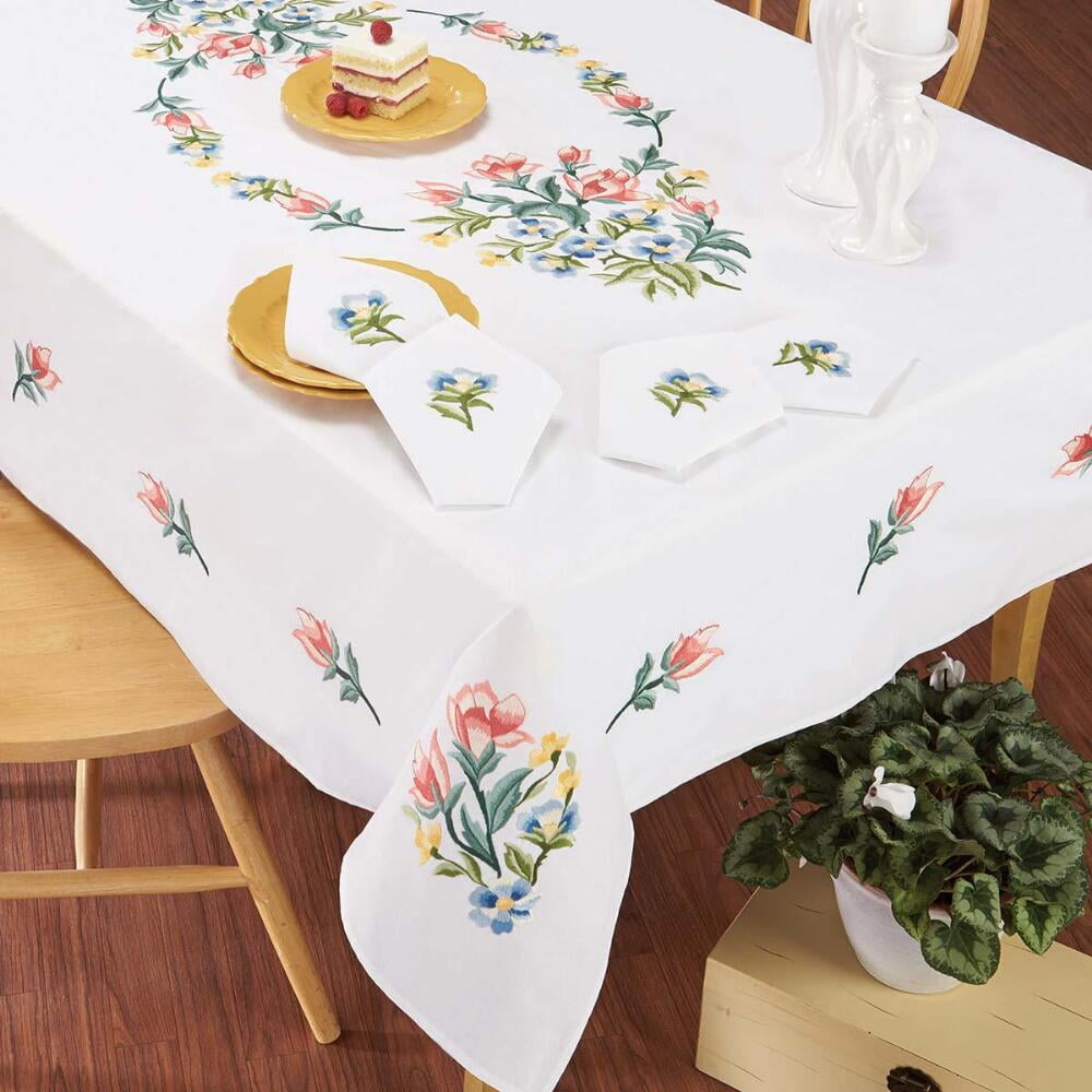 Nob Hill™ Alpine Violets Tablecloth Stamped Embroidery - Walmart.com