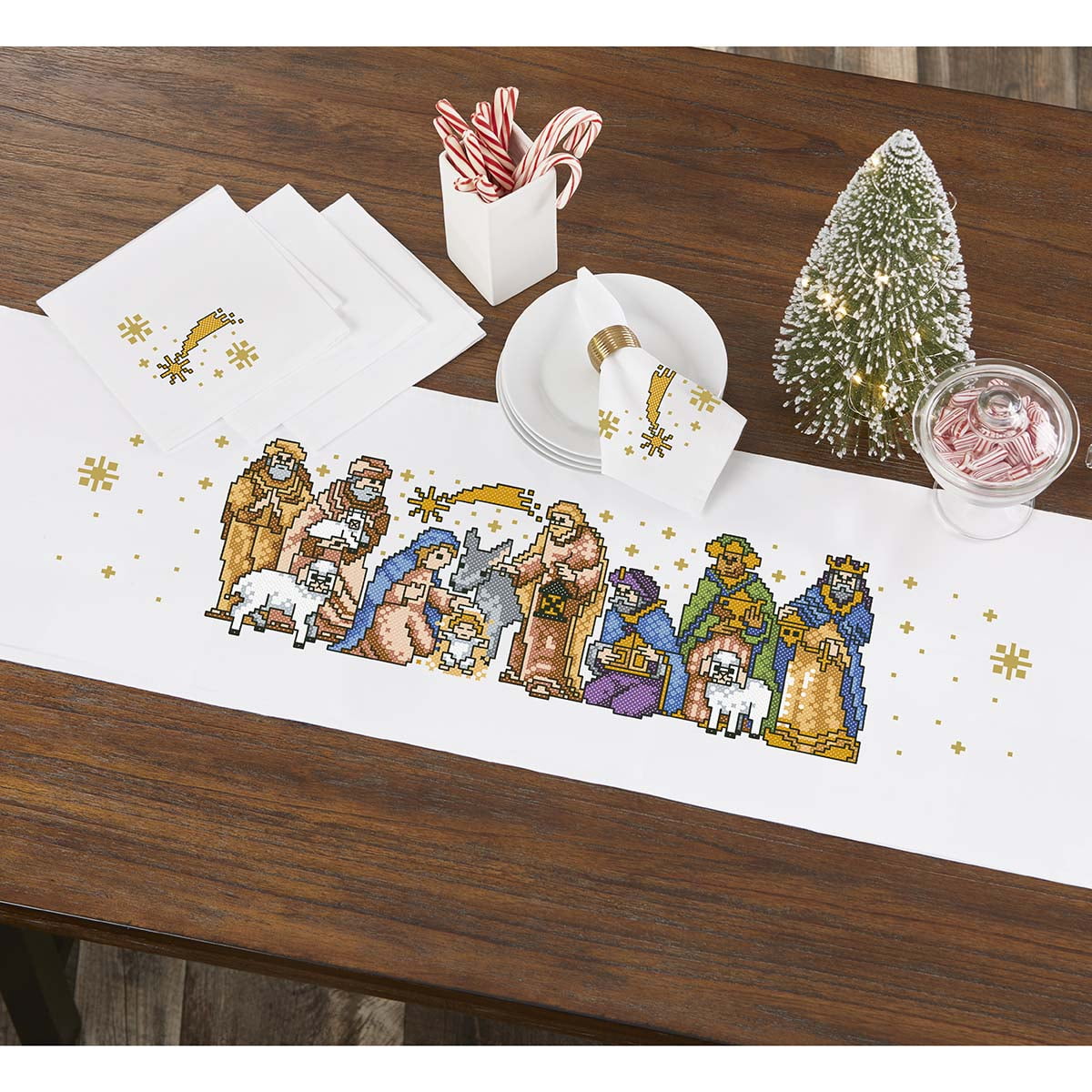 Nob Hill™ Golden Nativity Table Runner Stamped Cross-Stitch - Walmart.com