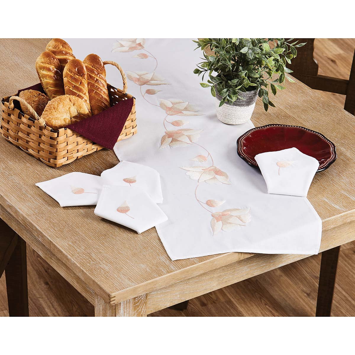 Nob Hill™ Pastel Flowers Table Runner & Napkins Stamped Embroidery ...
