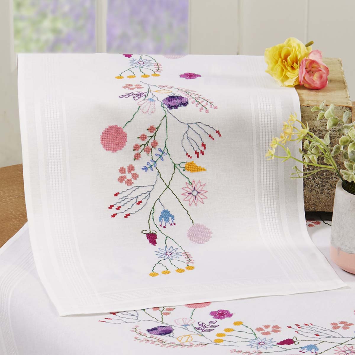 Nob Hill™ Wild Flower Wreath Runner Stamped Cross-Stitch Kit - Walmart.com