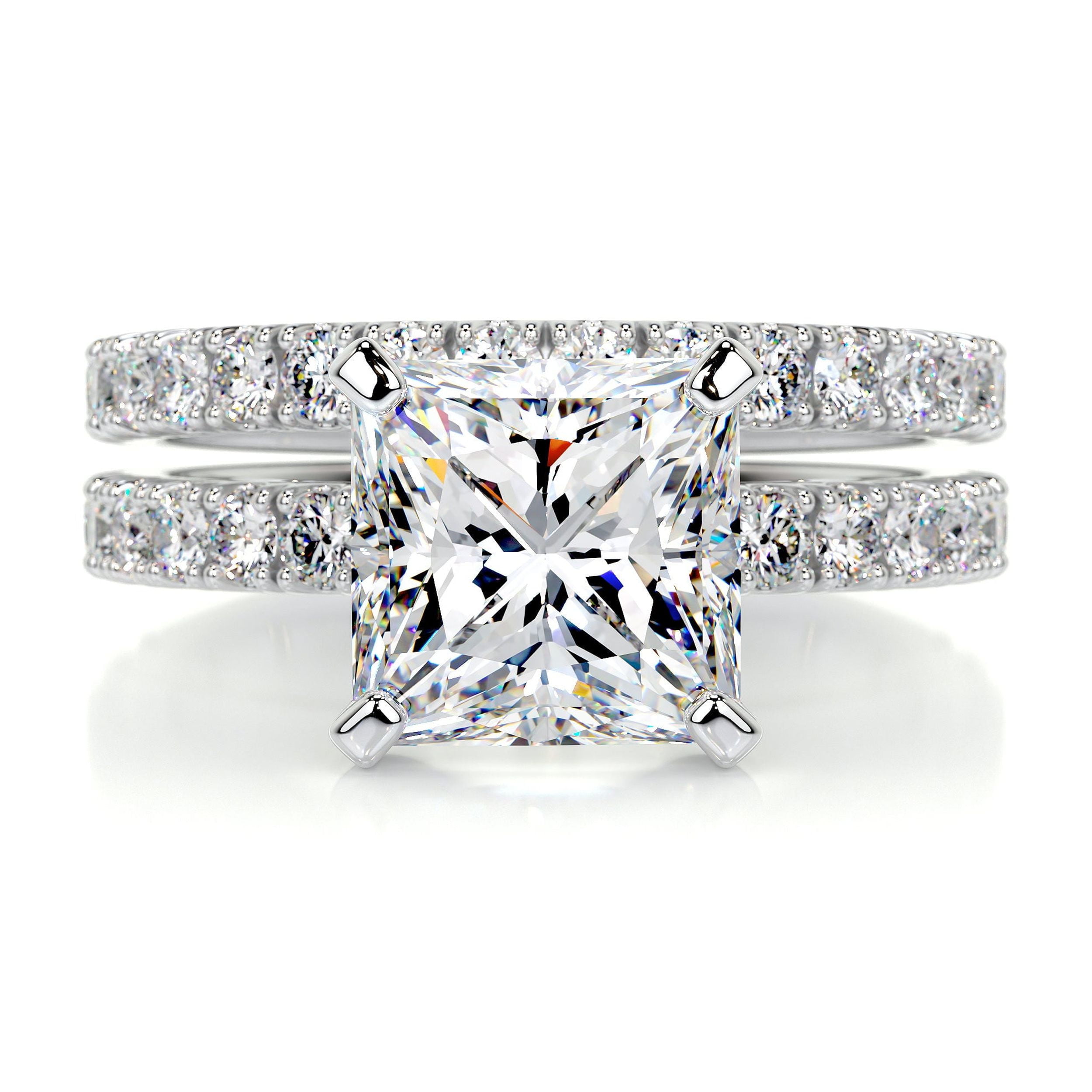 Nobel Jewelry Princess Cut Wedding Ring with Two Eternity Bands – 2 Ct ...