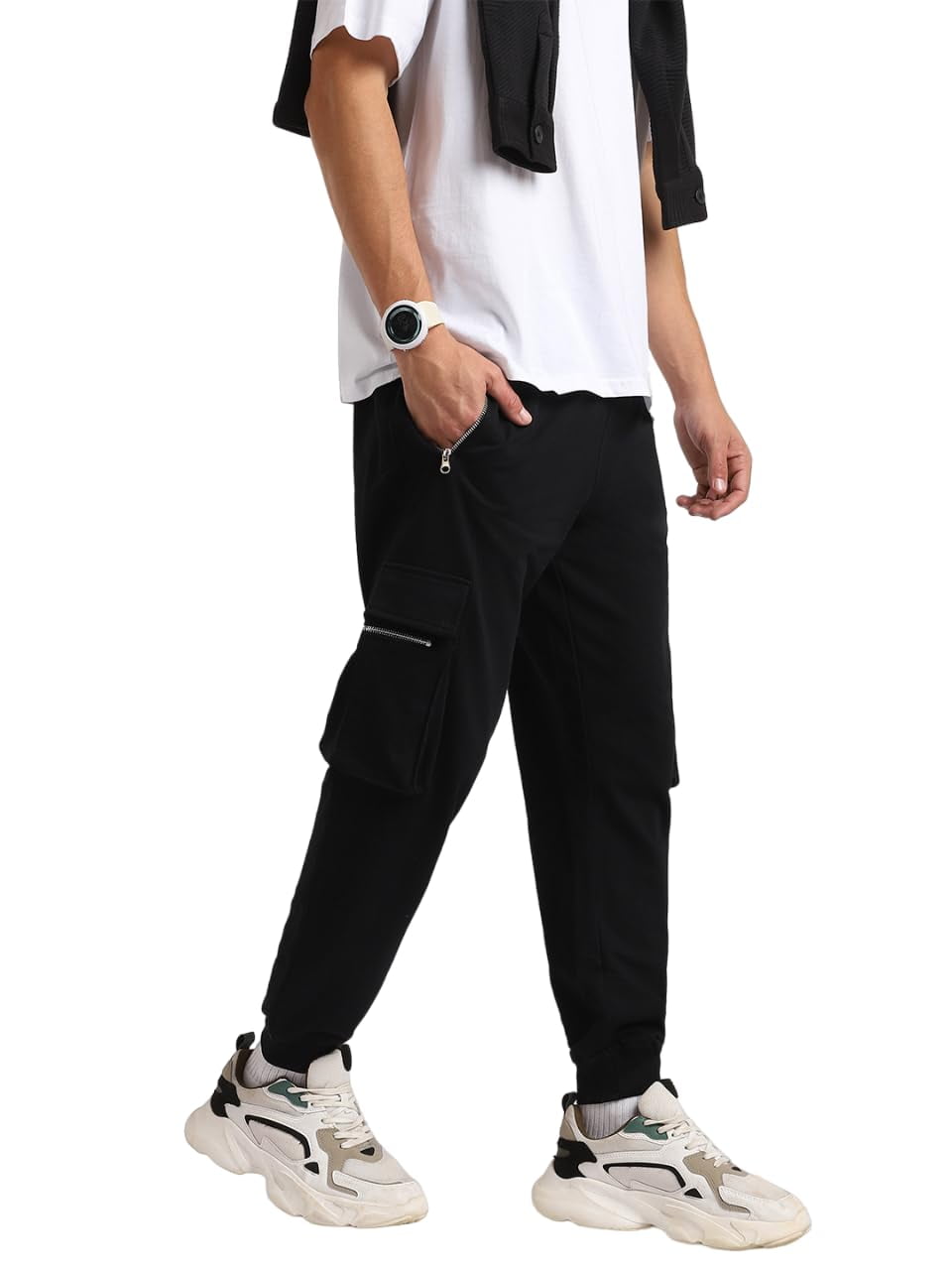 Nobero Future Utility Joggers Men'S Solid Black Color Slim Fit Night ...