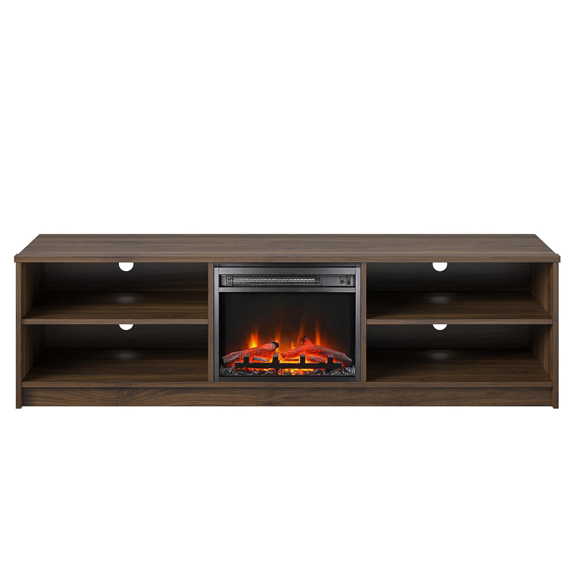 Noble 75" TV Stand with Electric Fireplace Insert and 4 Shelves, Walnut ...