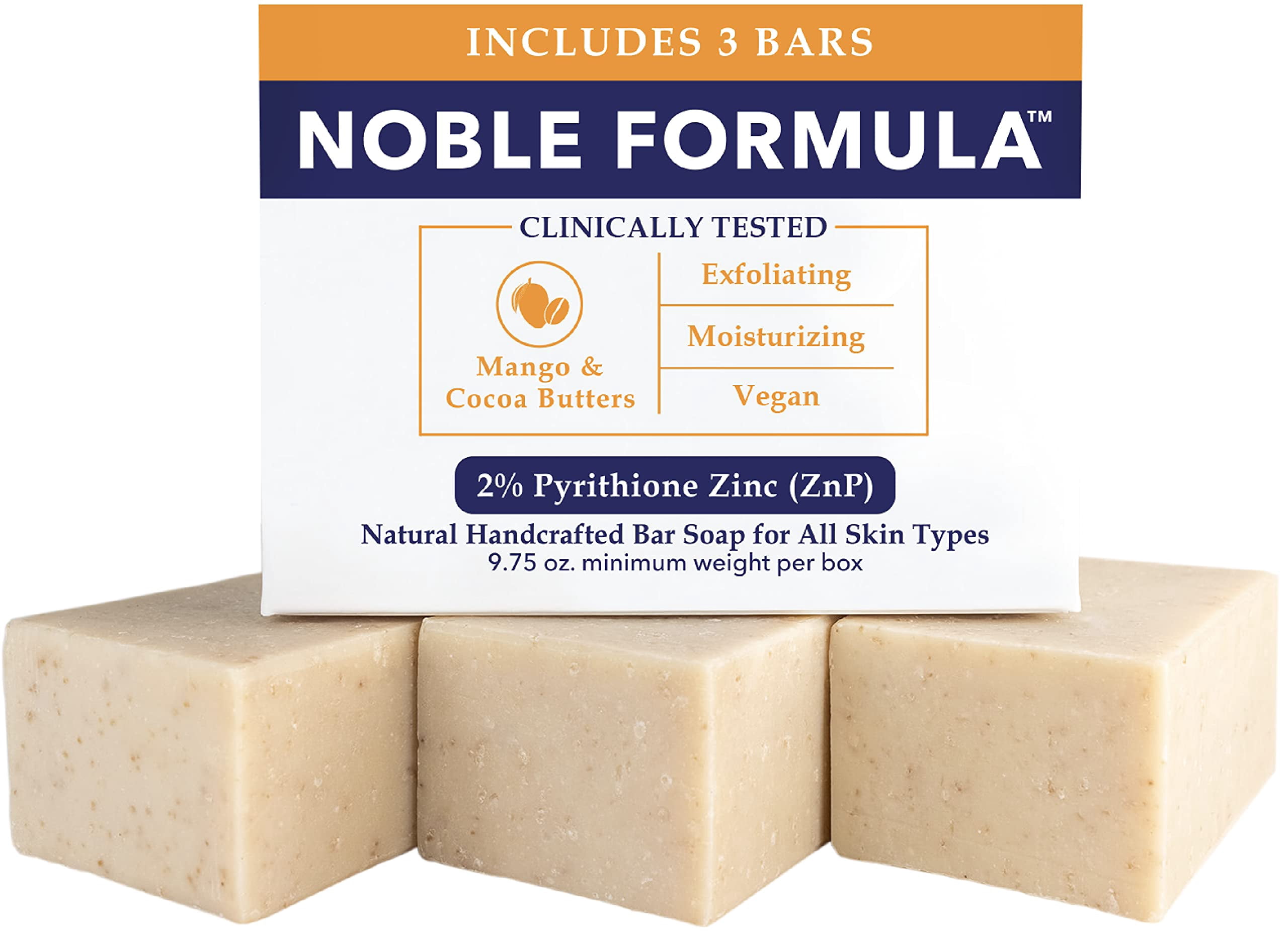 Noble Formula 2% Pyrithione DMF15 Zinc (ZnP) Bar Soap, Vegan Mango and ...