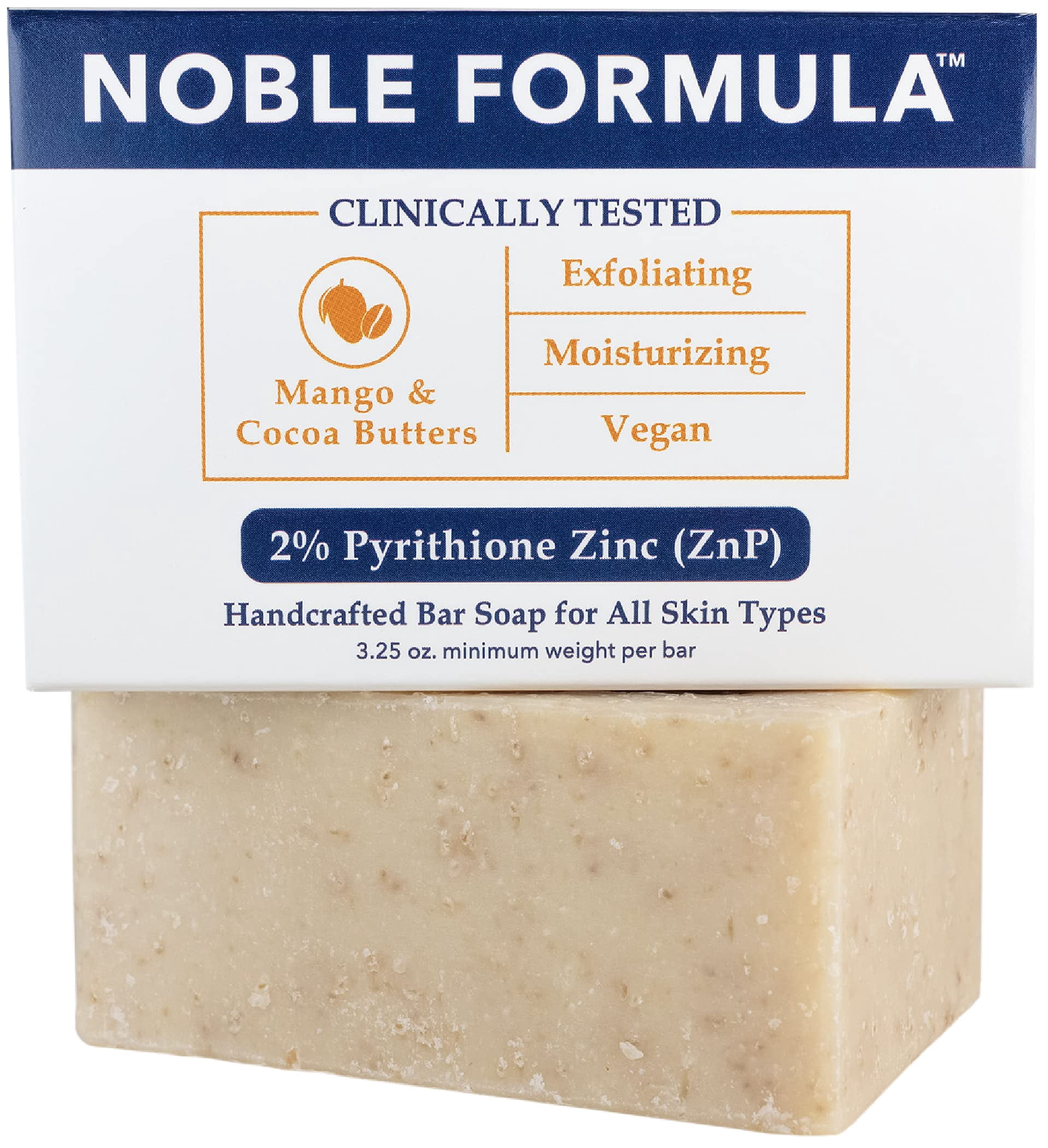 Noble Formula 2% Pyrithione TGF4 Zinc (ZnP) Bar Soap, Vegan Mango and ...
